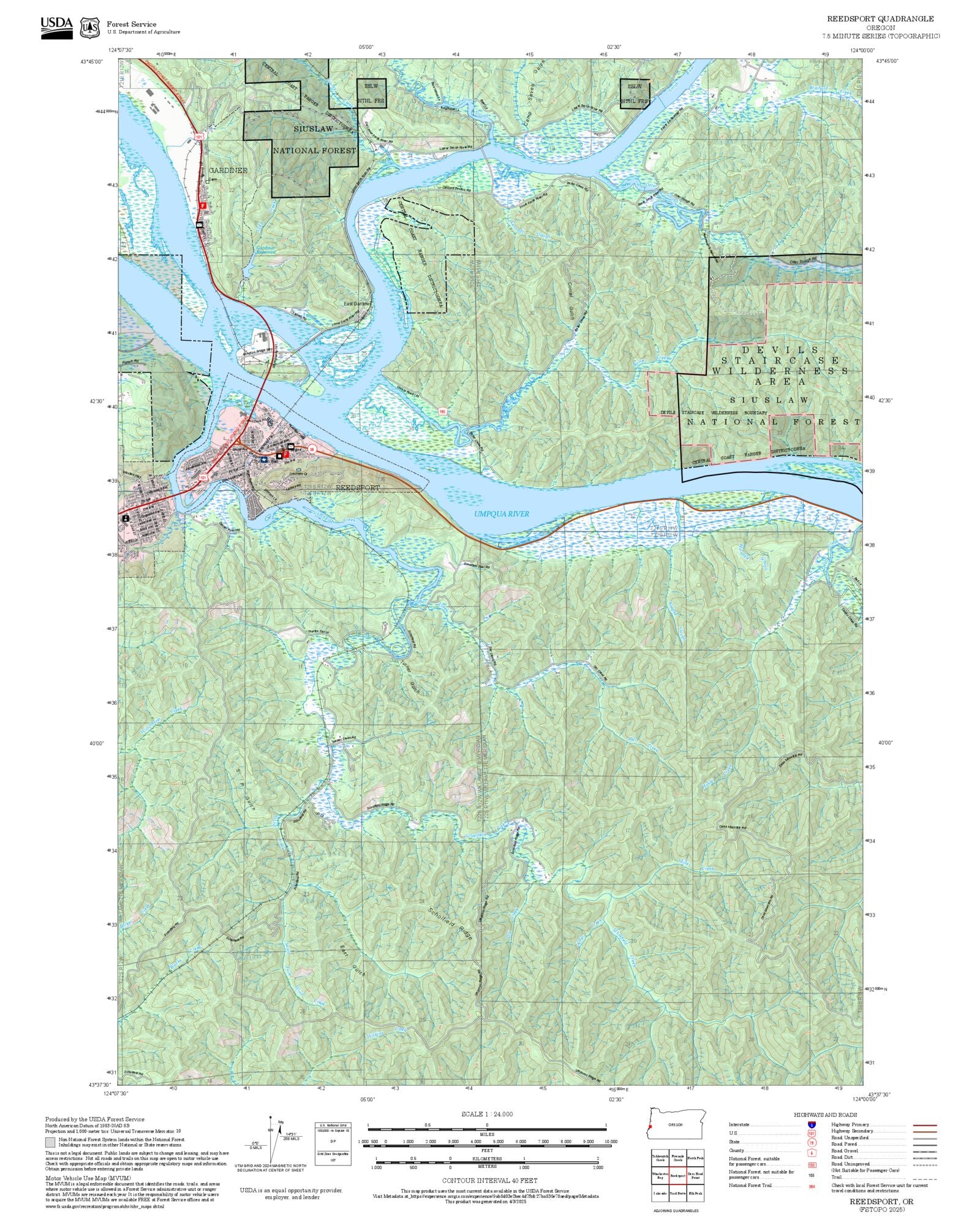 2025 Forest Service Topo Map of Reedsport Oregon – MyTopo Map Store