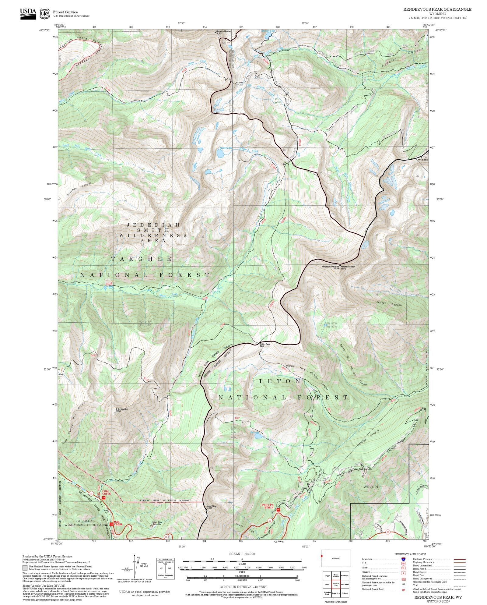 2025 Forest Service Topo Map of Rendezvous Peak Wyoming – MyTopo Map Store
