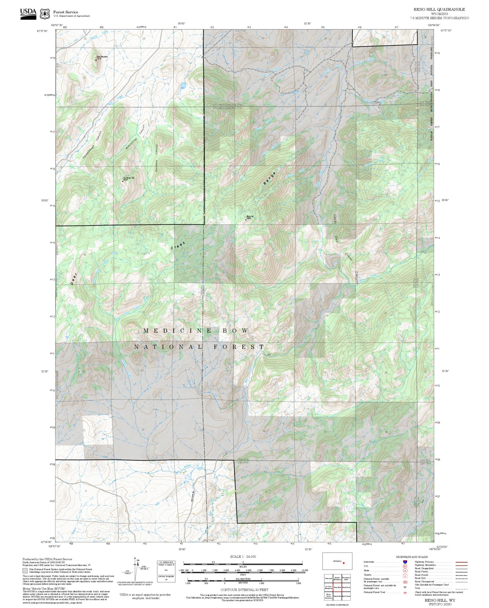 2025 Forest Service Topo Map of Reno Hill Wyoming – MyTopo Map Store