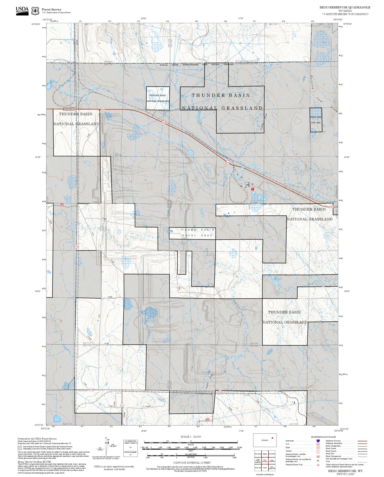 2025 Forest Service Topo Map of Reno Reservoir Wyoming – MyTopo Map Store