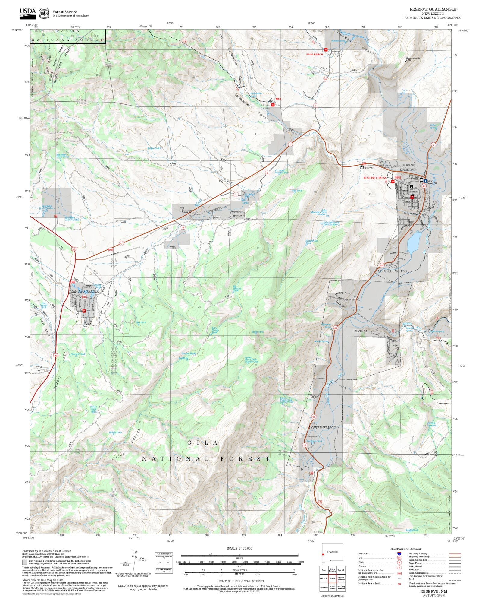 2025 Forest Service Topo Map of Reserve New Mexico – MyTopo Map Store