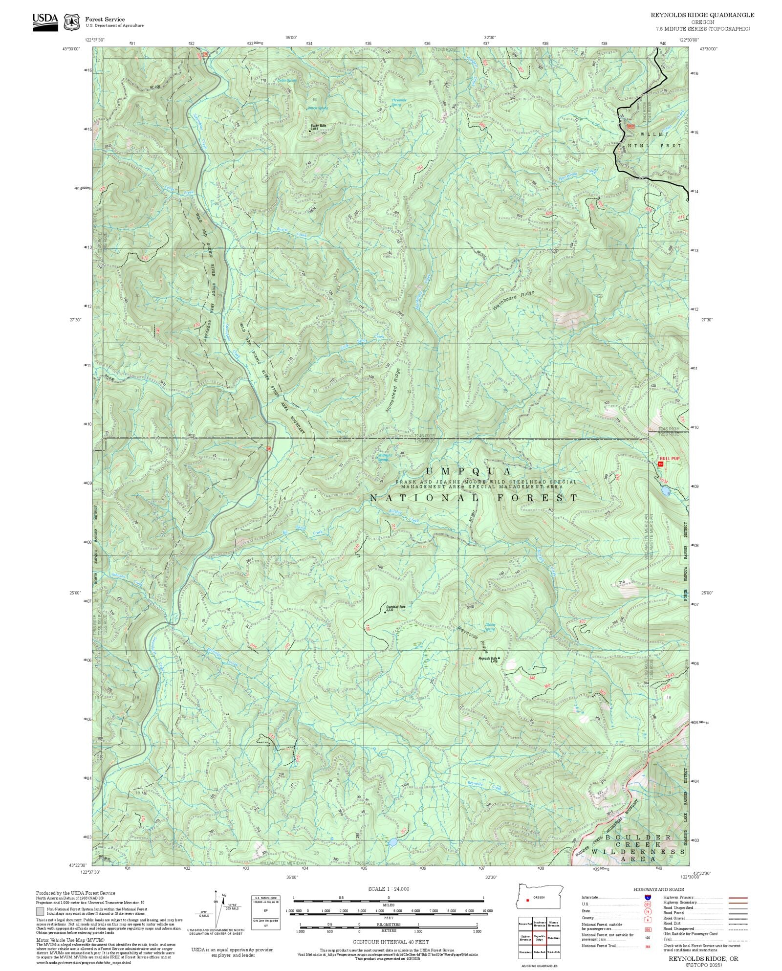 2025 Forest Service Topo Map of Reynolds Ridge Oregon – MyTopo Map Store
