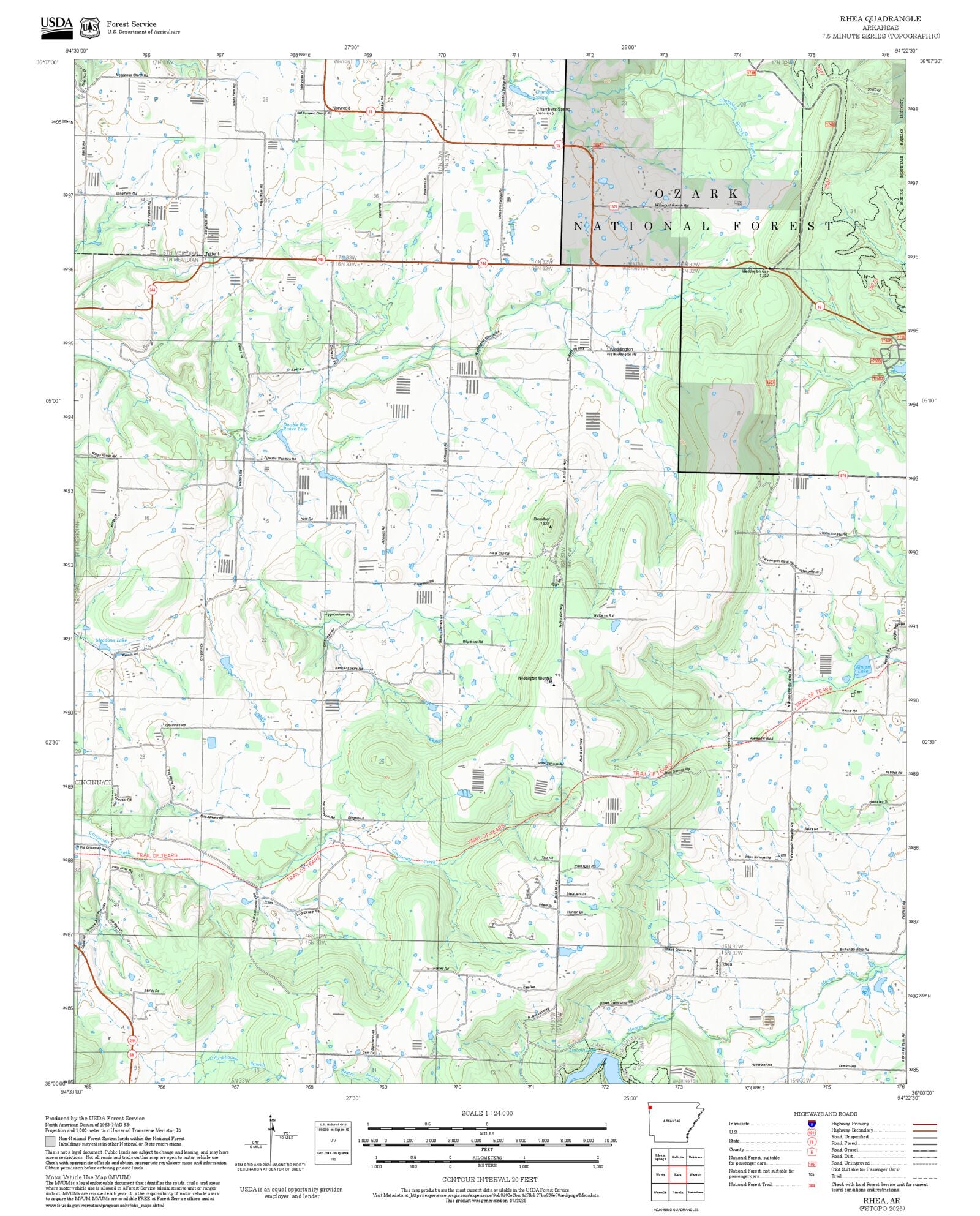 2025 Forest Service Topo Map of Rhea Arkansas – MyTopo Map Store