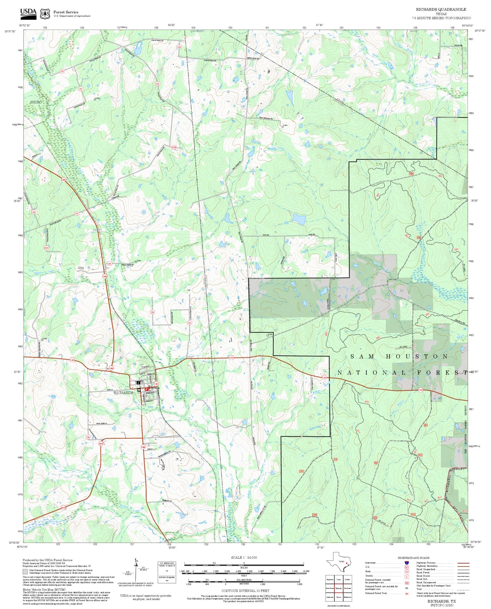 2025 Forest Service Topo Map of Richards Texas – MyTopo Map Store