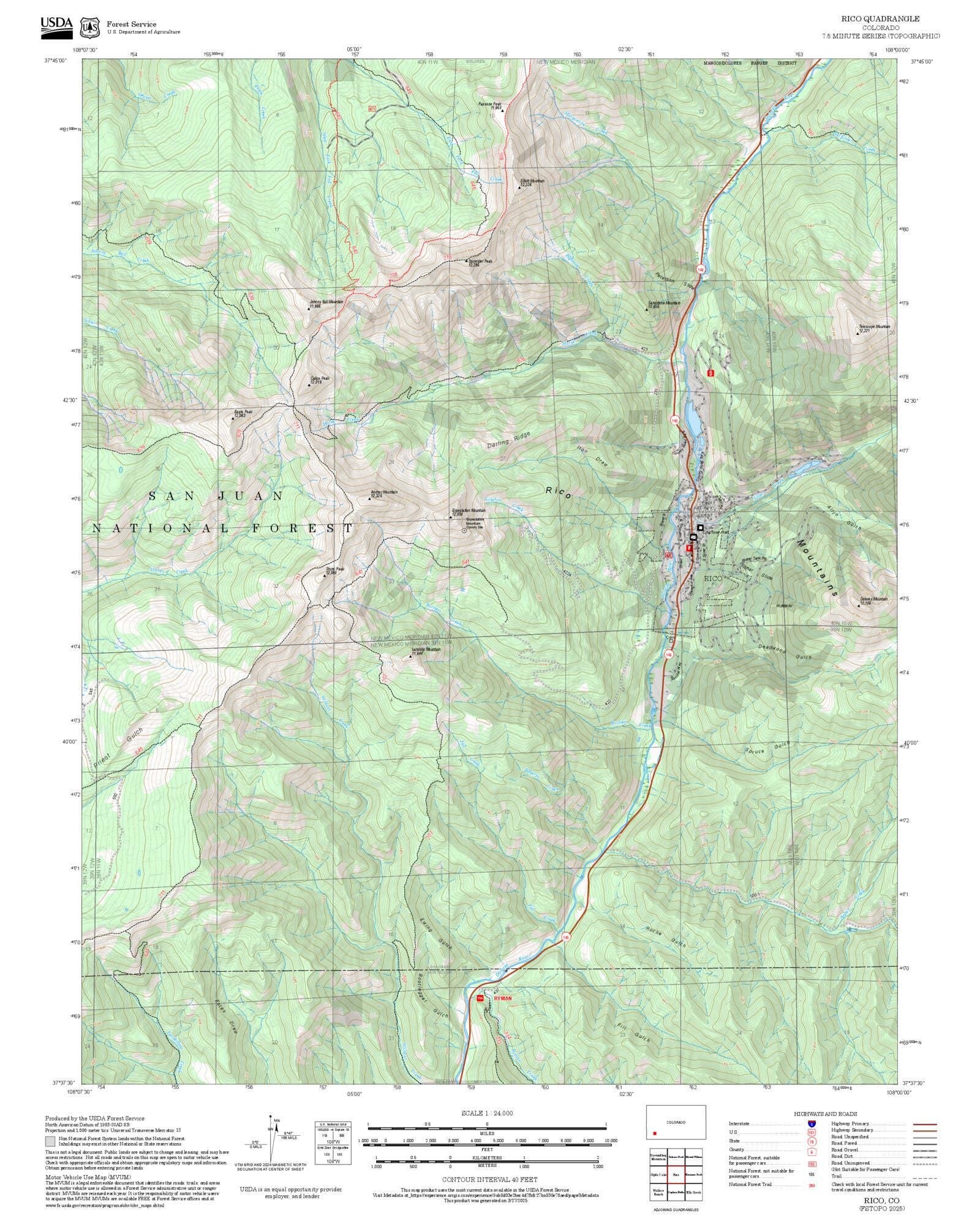 2025 Forest Service Topo Map of Rico Colorado – MyTopo Map Store