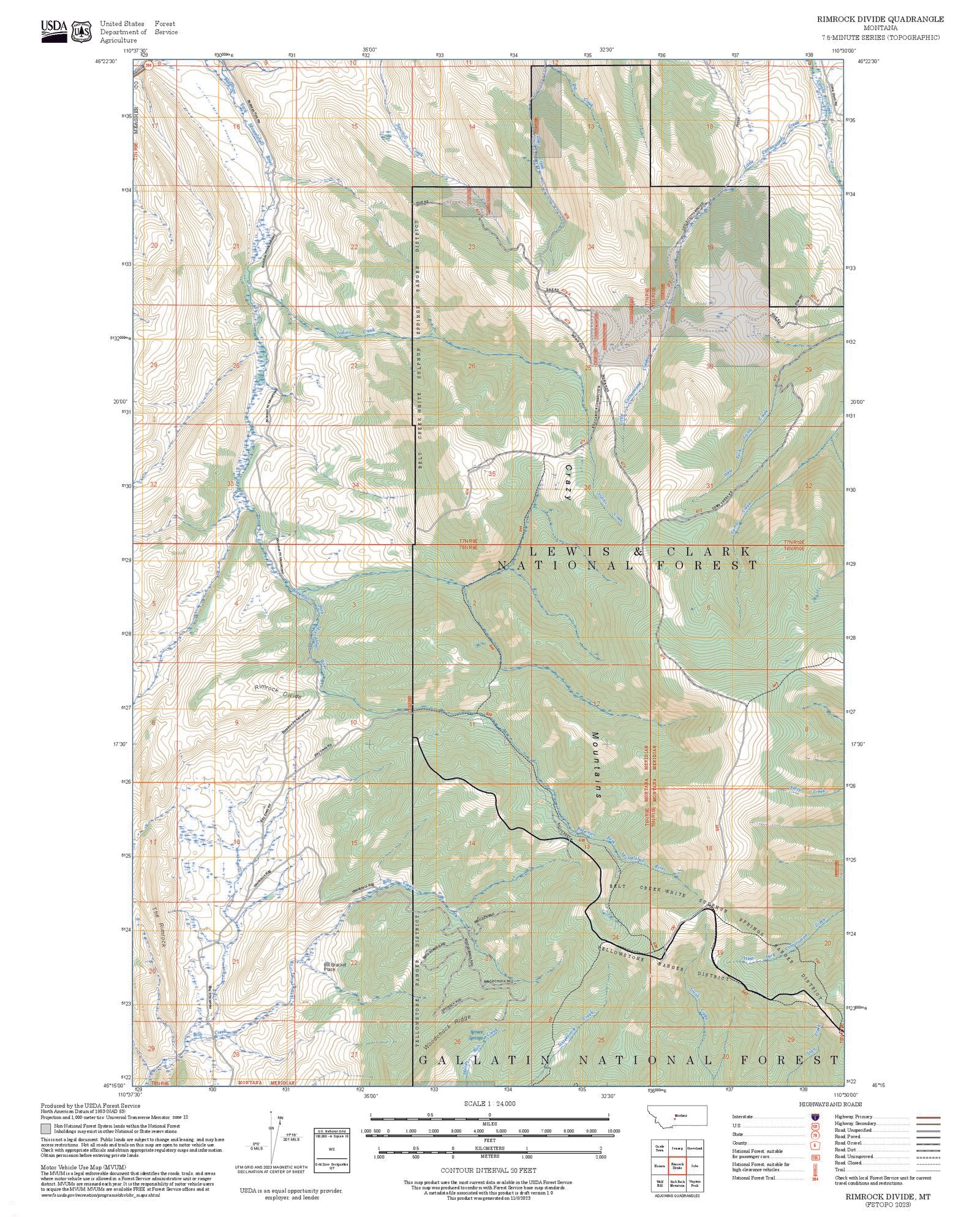 2025 Forest Service Topo Map of Rimrock Divide Montana – MyTopo Map Store