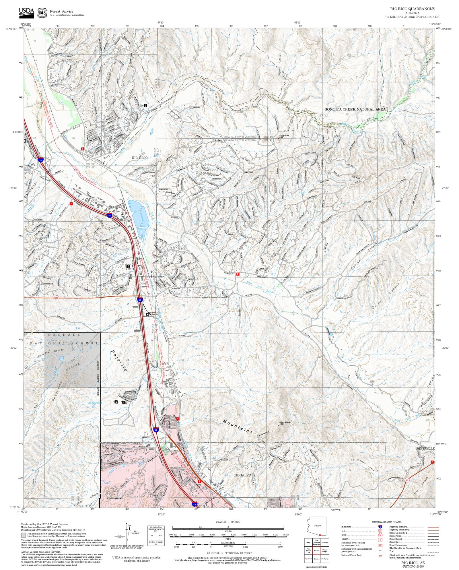 2025 Forest Service Topo Map of Rio Rico Arizona – MyTopo Map Store