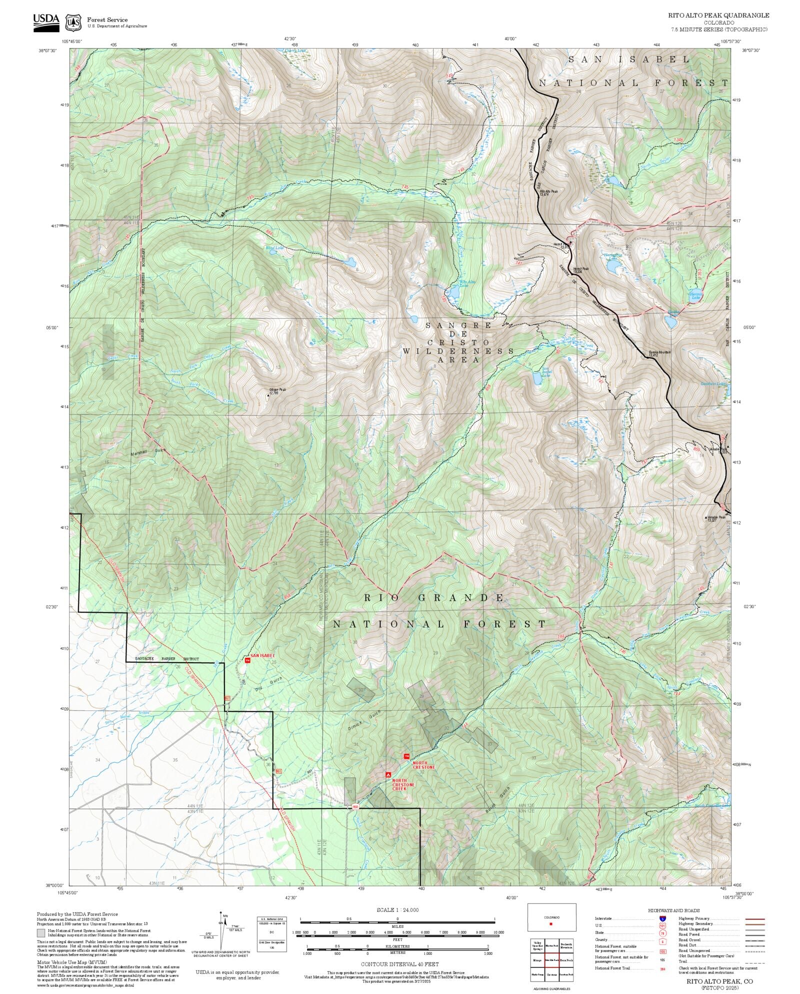 2025 Forest Service Topo Map of Rito Alto Peak Colorado – MyTopo Map Store