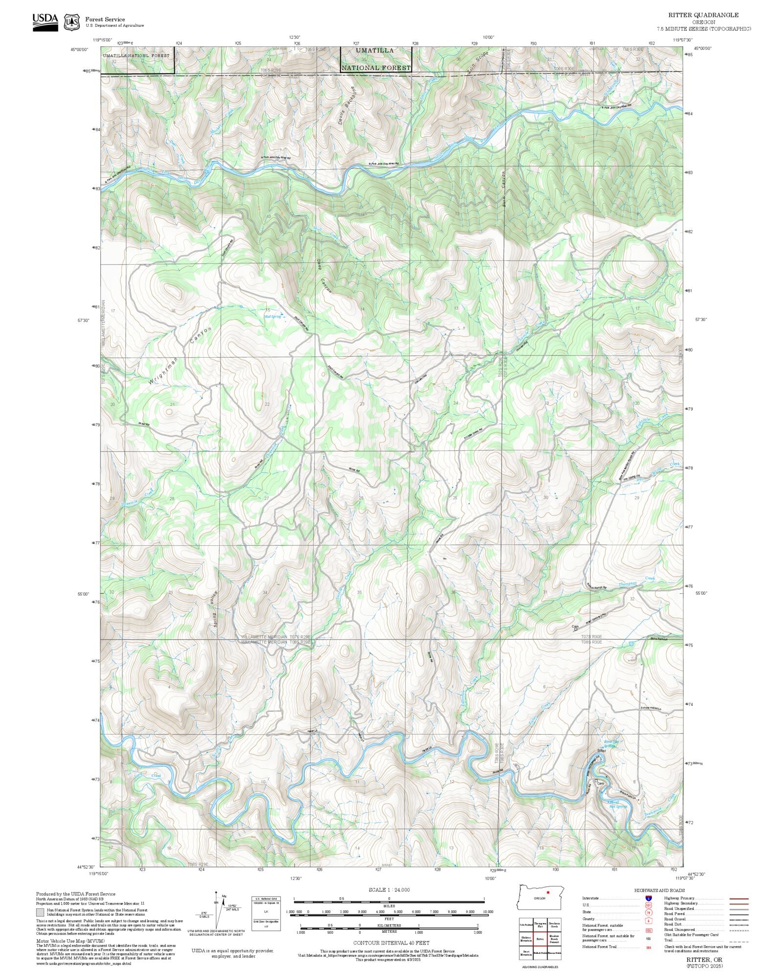 2025 Forest Service Topo Map of Ritter Oregon – MyTopo Map Store