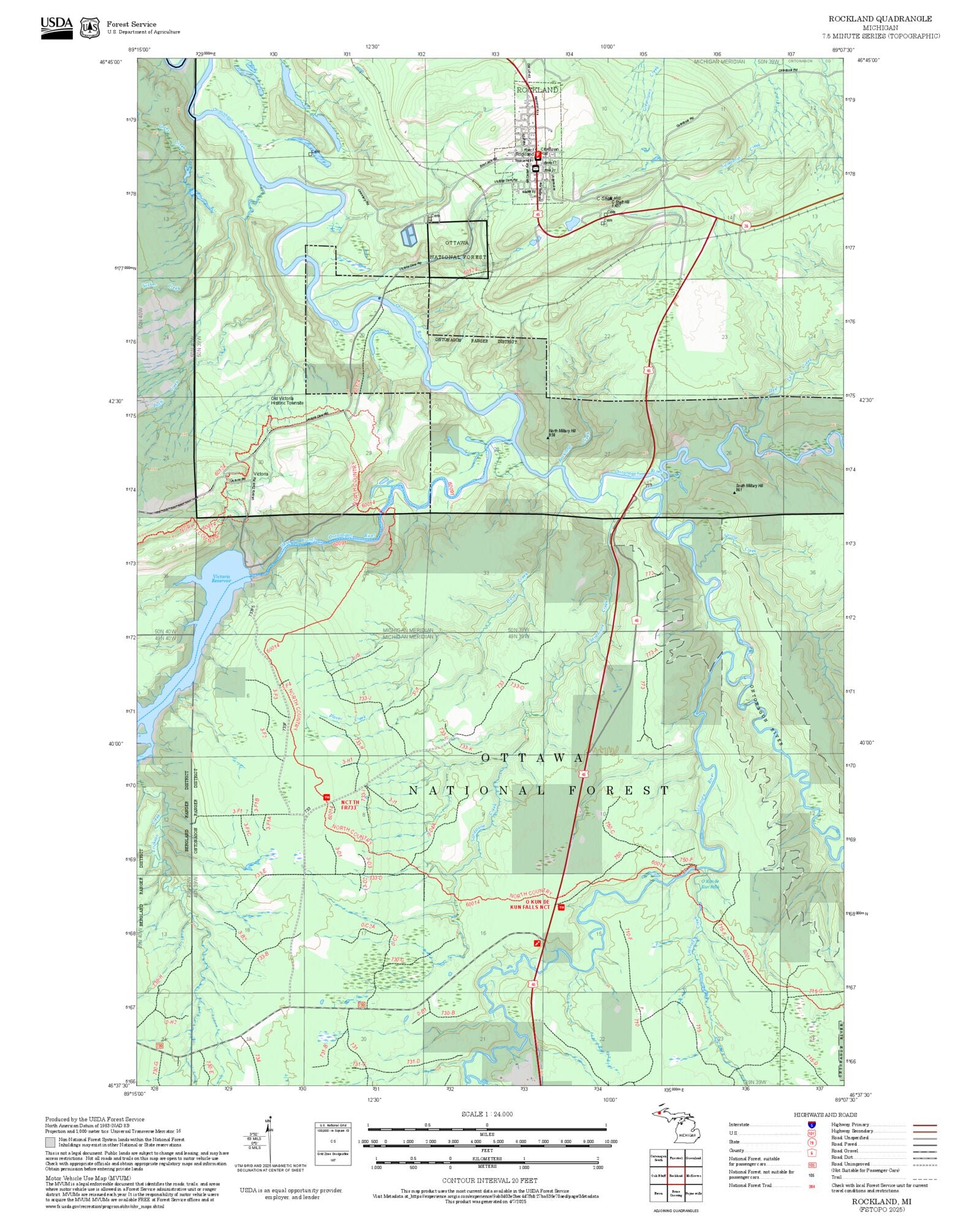 2025 Forest Service Topo Map of Rockland Michigan – MyTopo Map Store