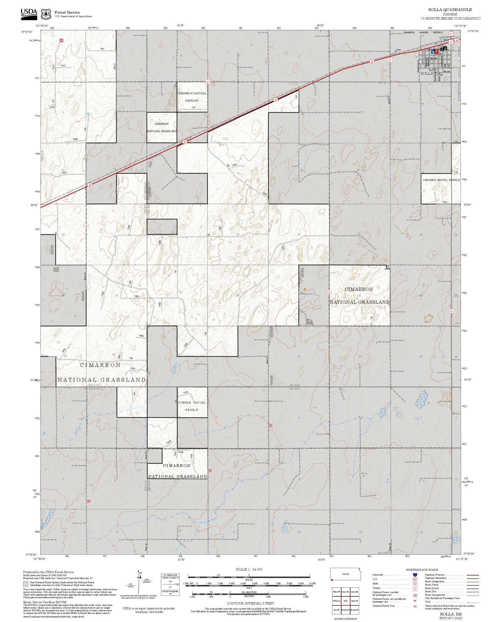 2025 Forest Service Topo Map of Rolla Kansas – MyTopo Map Store