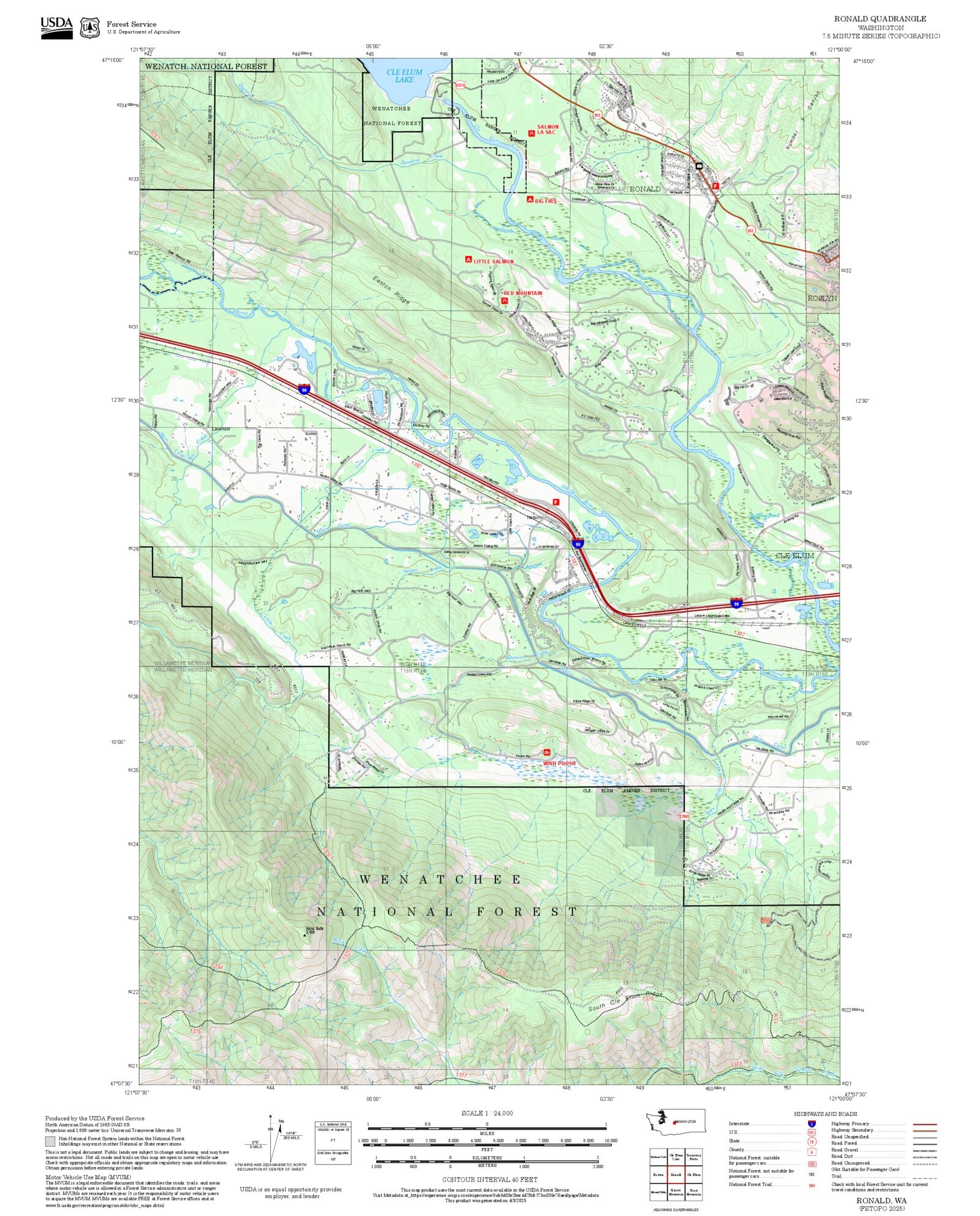 2025 Forest Service Topo Map of Ronald Washington – MyTopo Map Store