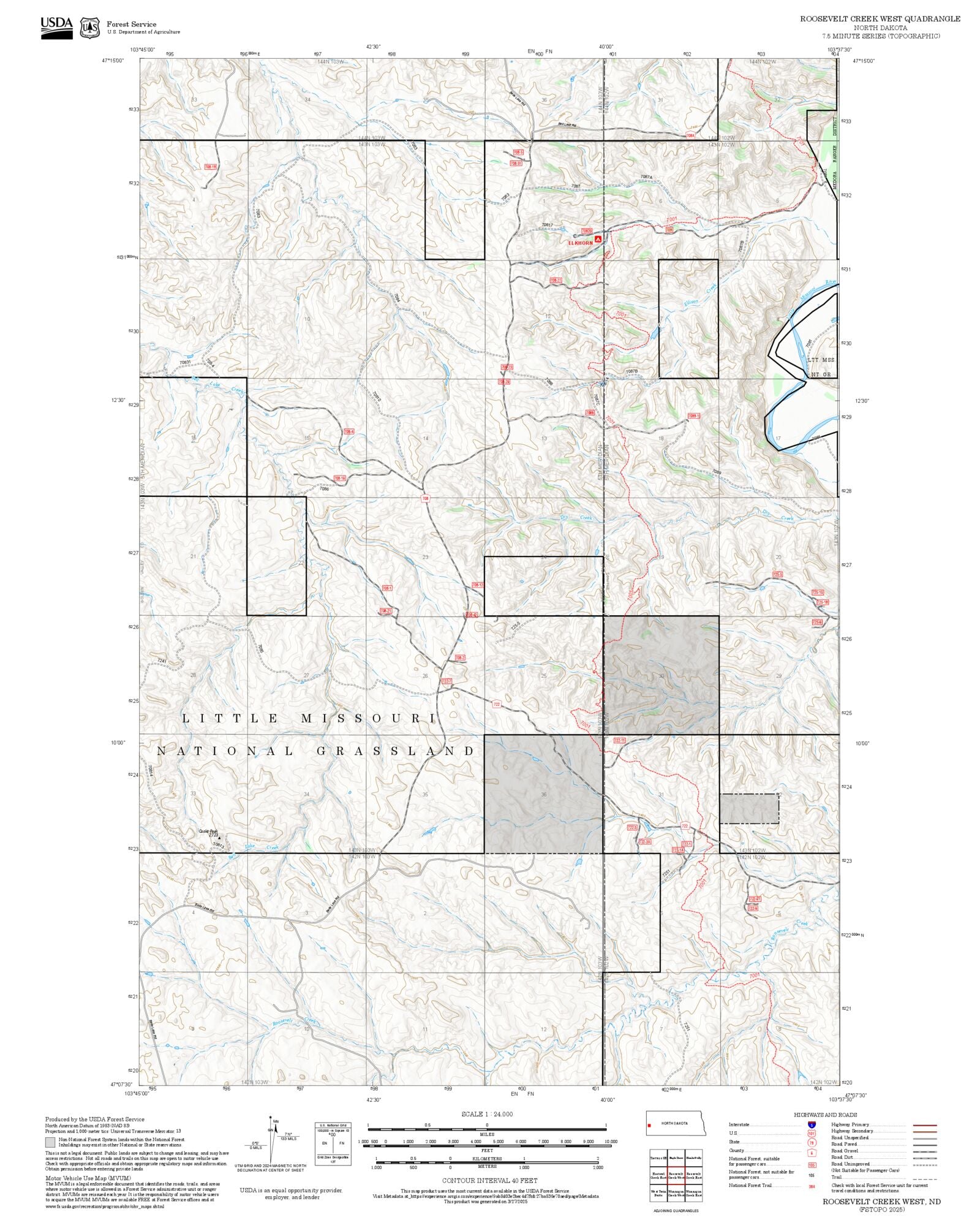 2025 Forest Service Topo Map of Roosevelt Creek West North Dakota ...