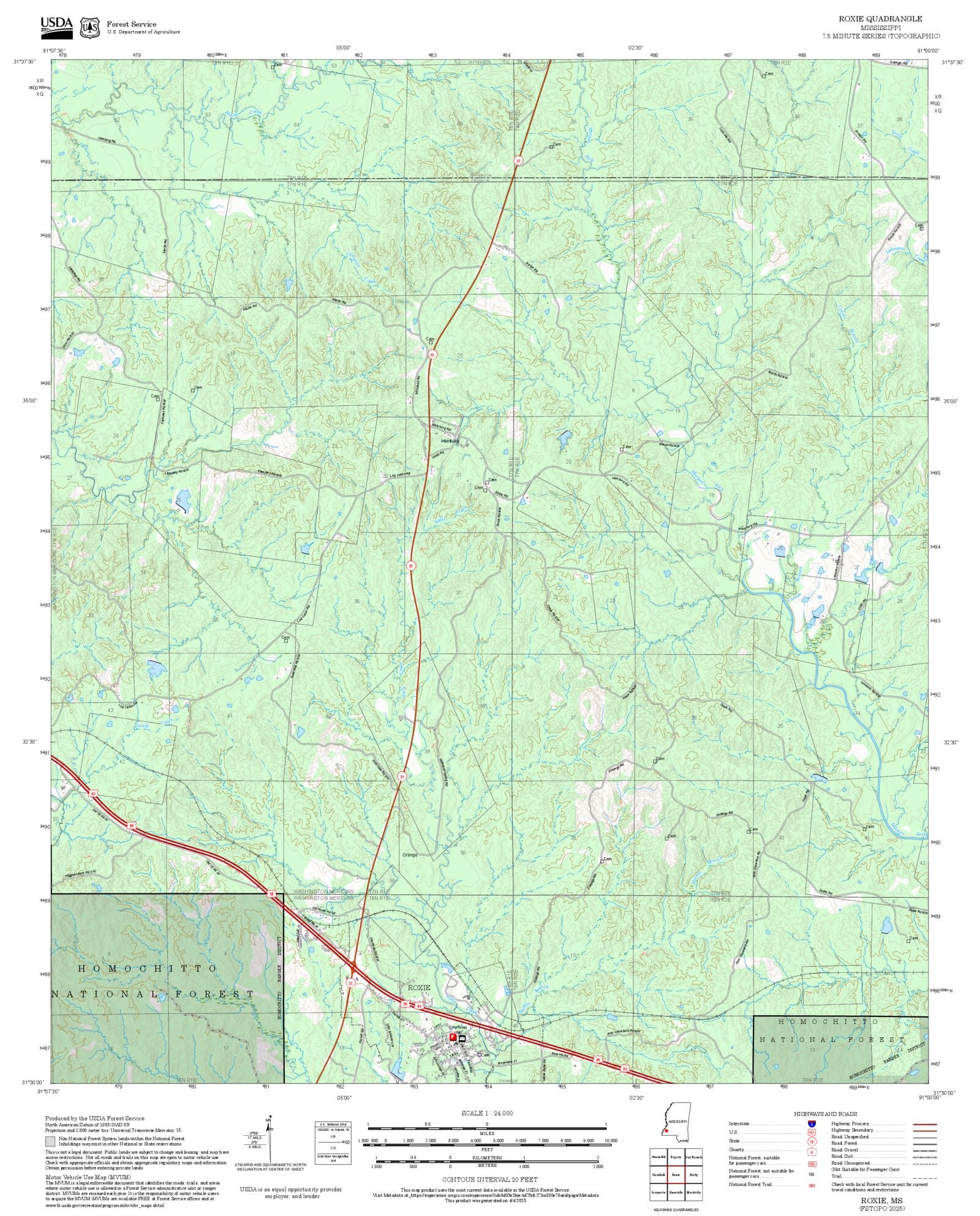 2025 Forest Service Topo Map of Roxie Mississippi – MyTopo Map Store