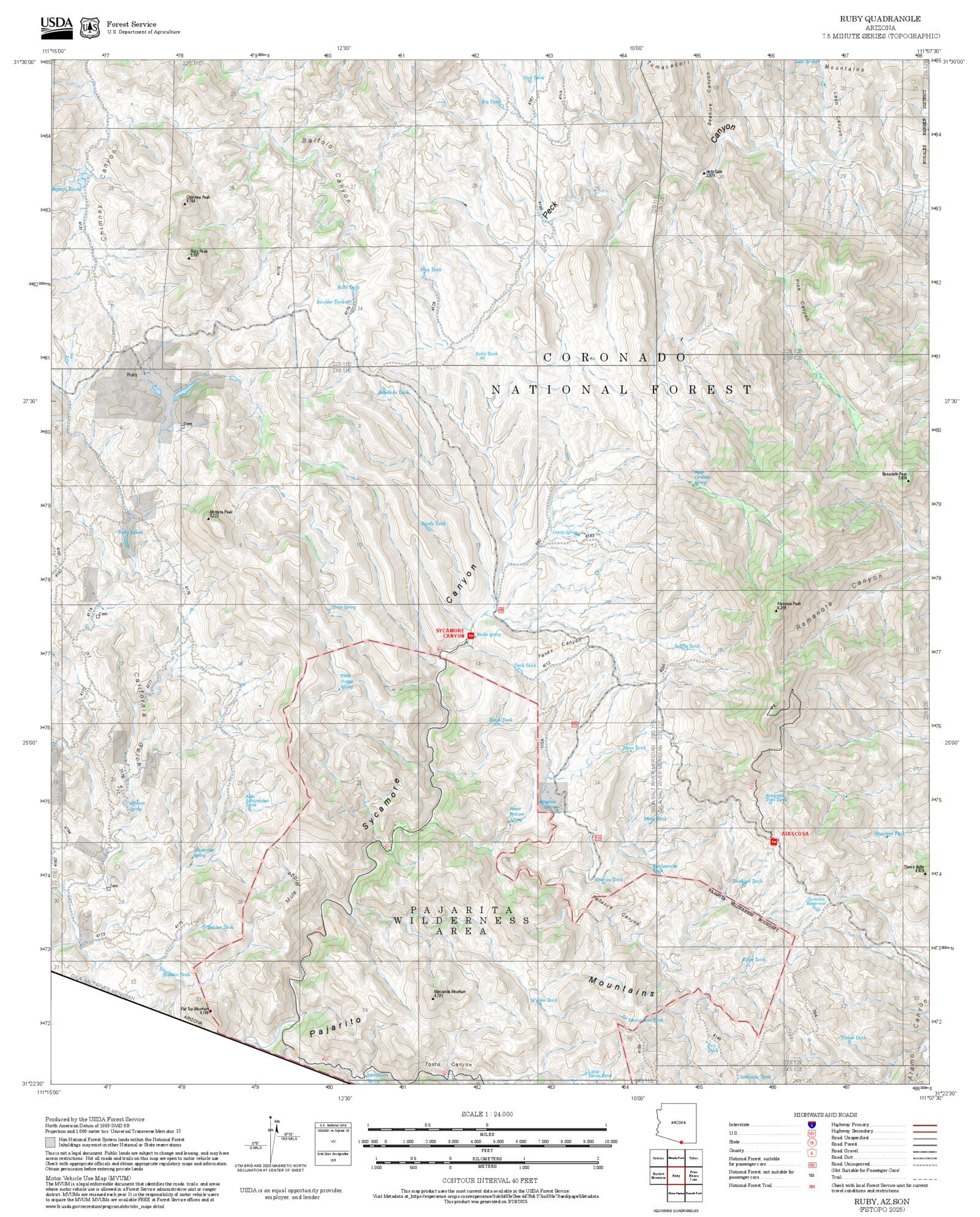 2025 Forest Service Topo Map of Ruby Arizona – MyTopo Map Store