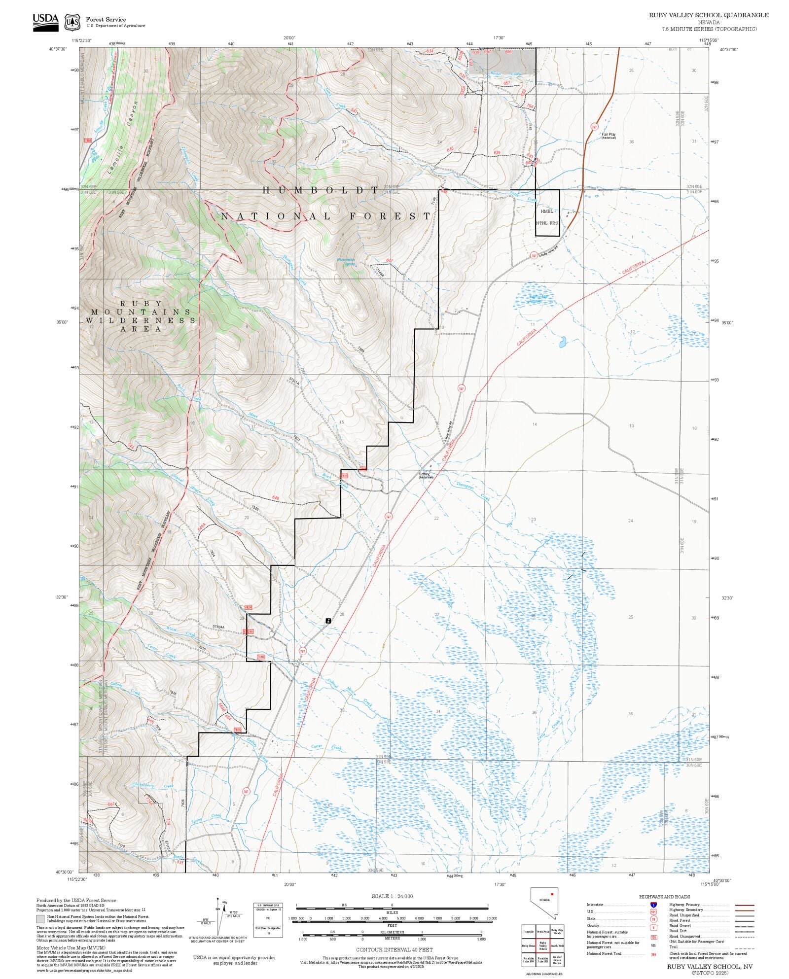 2025 Forest Service Topo Map of Ruby Valley School Nevada – MyTopo Map ...