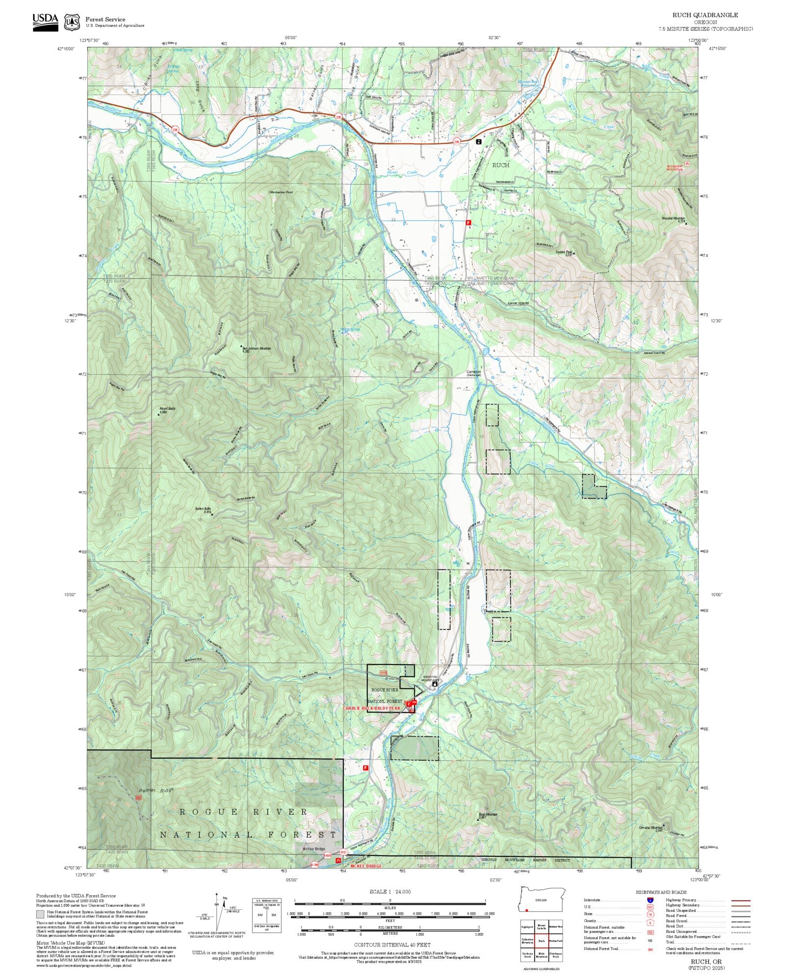 2025 Forest Service Topo Map of Ruch Oregon – MyTopo Map Store