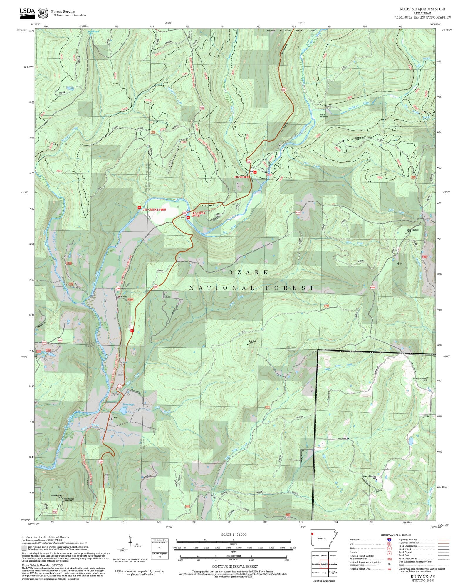 2025 Forest Service Topo Map of Rudy NE Arkansas – MyTopo Map Store