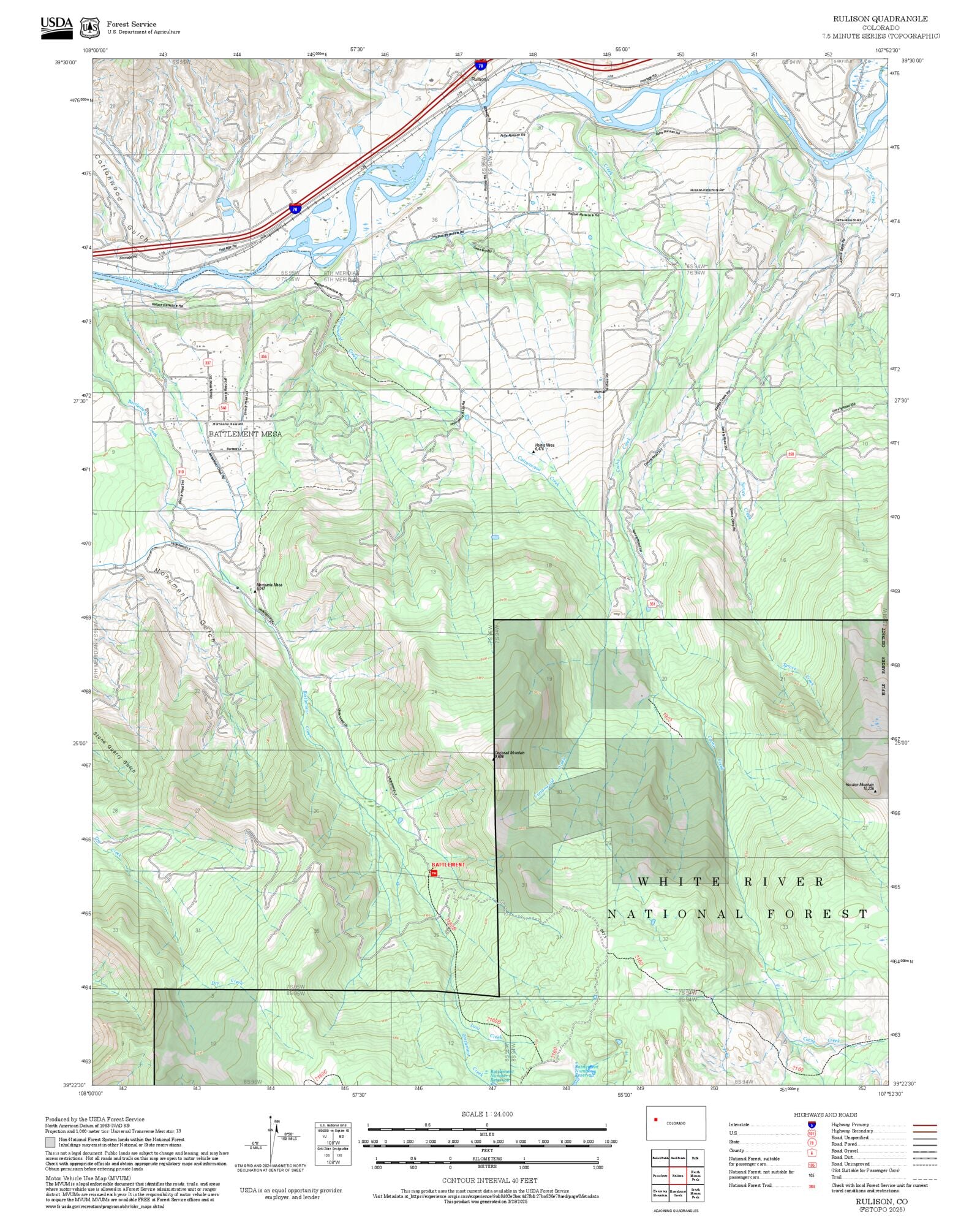 2025 Forest Service Topo Map of Rulison Colorado – MyTopo Map Store