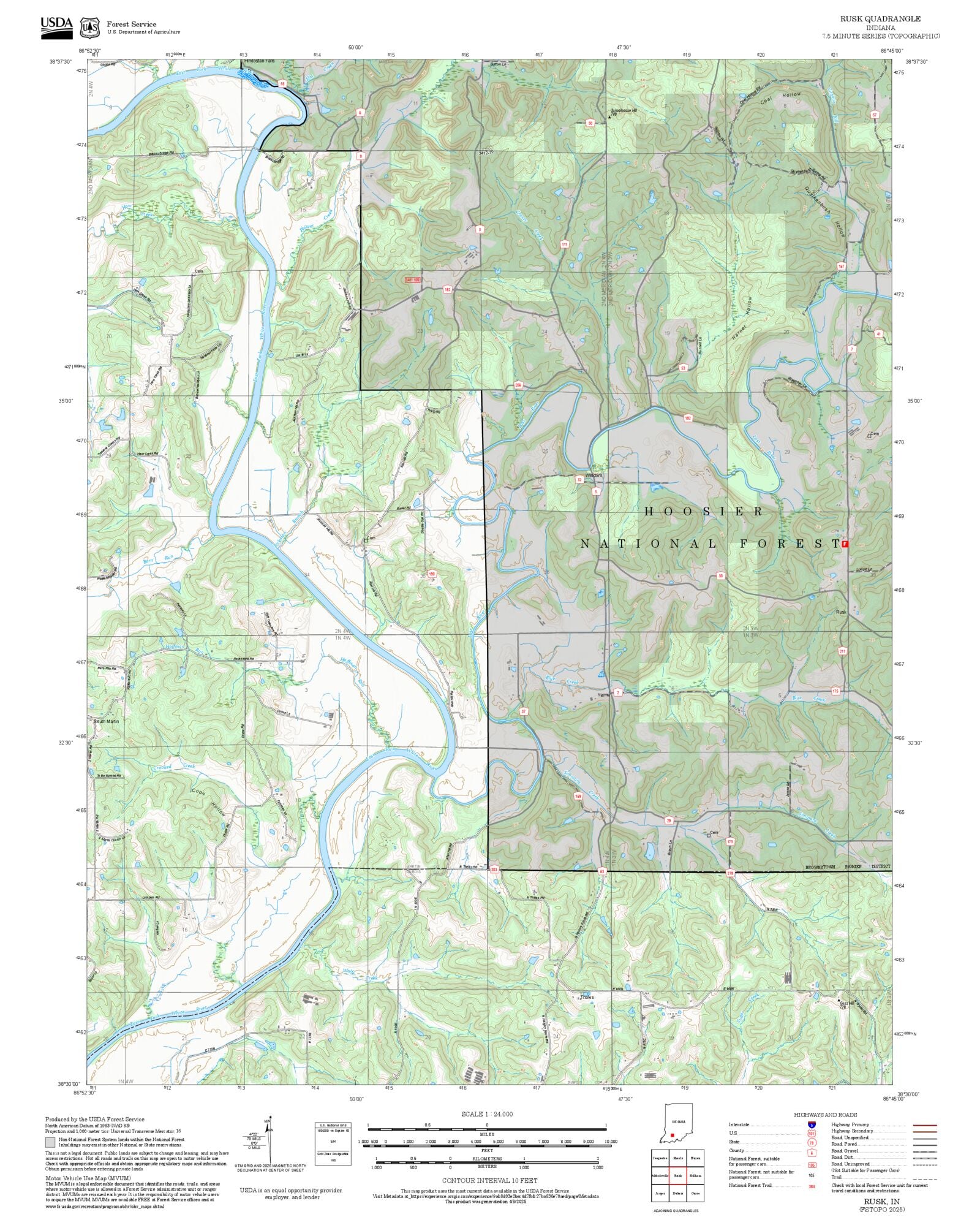 2025 Forest Service Topo Map of Rusk Indiana – MyTopo Map Store