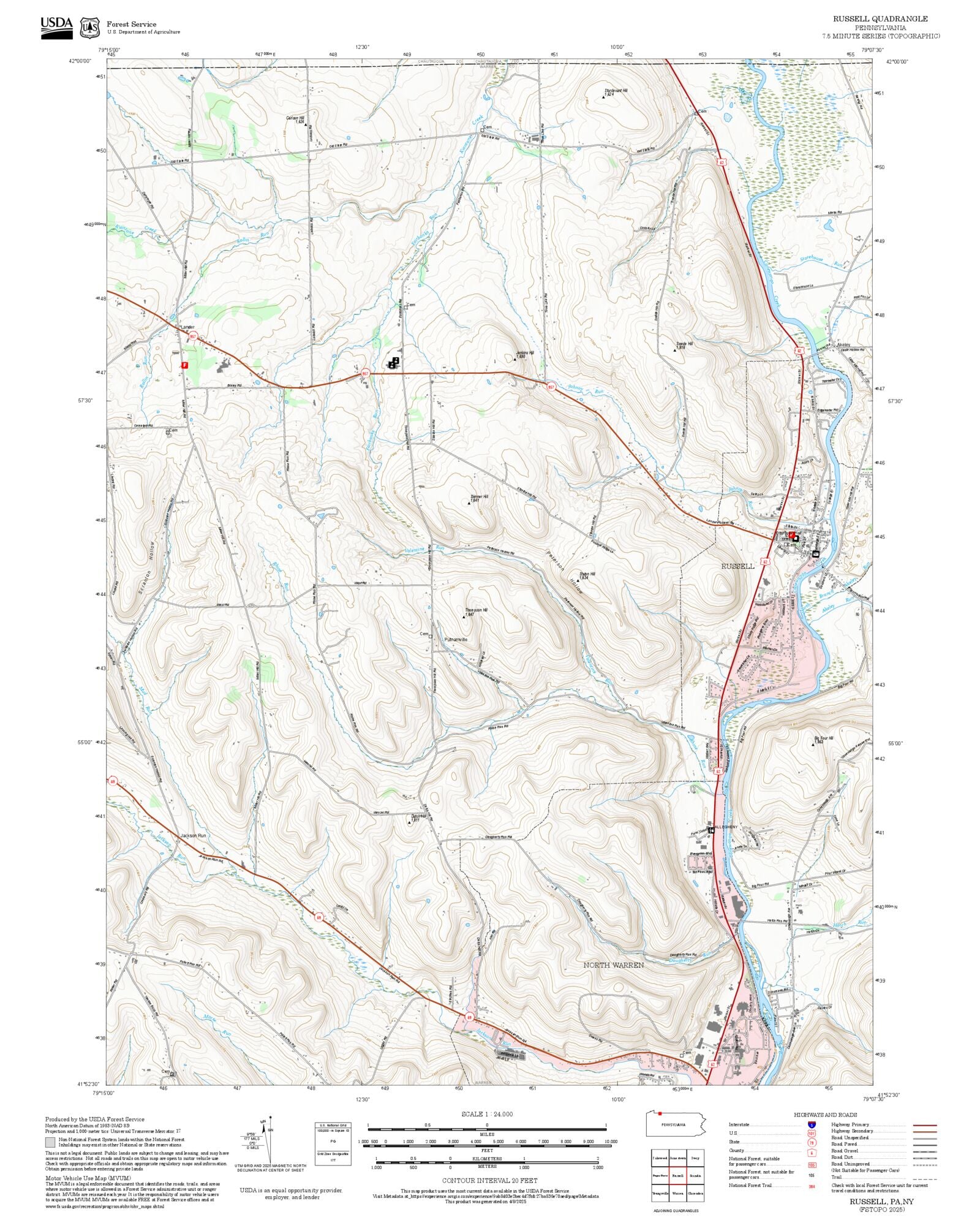 2025 Forest Service Topo Map of Russell Pennsylvania – MyTopo Map Store