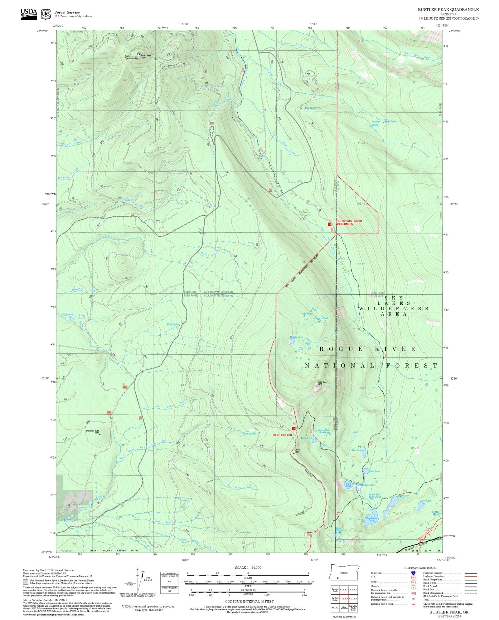 2025 Forest Service Topo Map of Rustler Peak Oregon – MyTopo Map Store