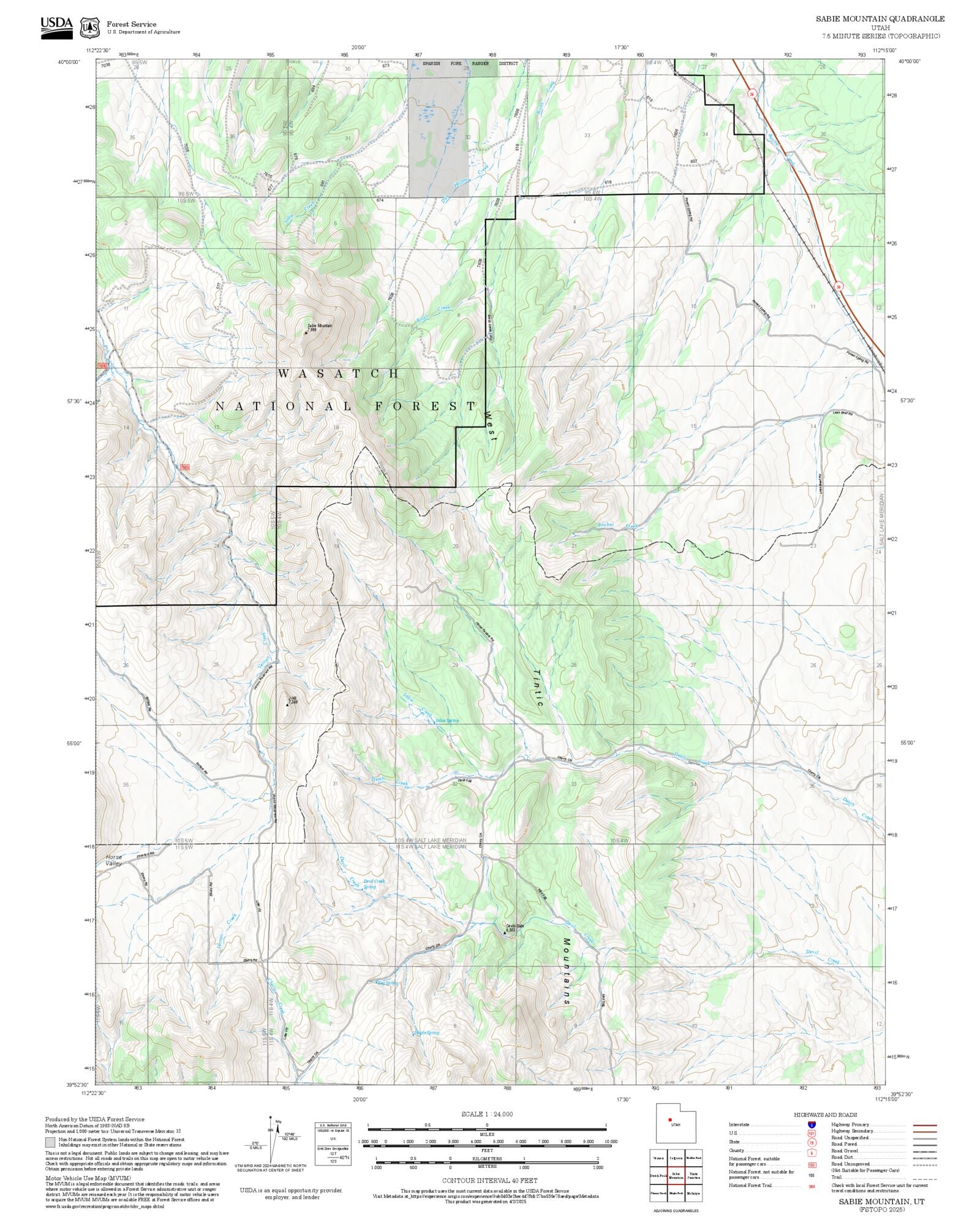 2025 Forest Service Topo Map of Sabie Mountain Utah – MyTopo Map Store