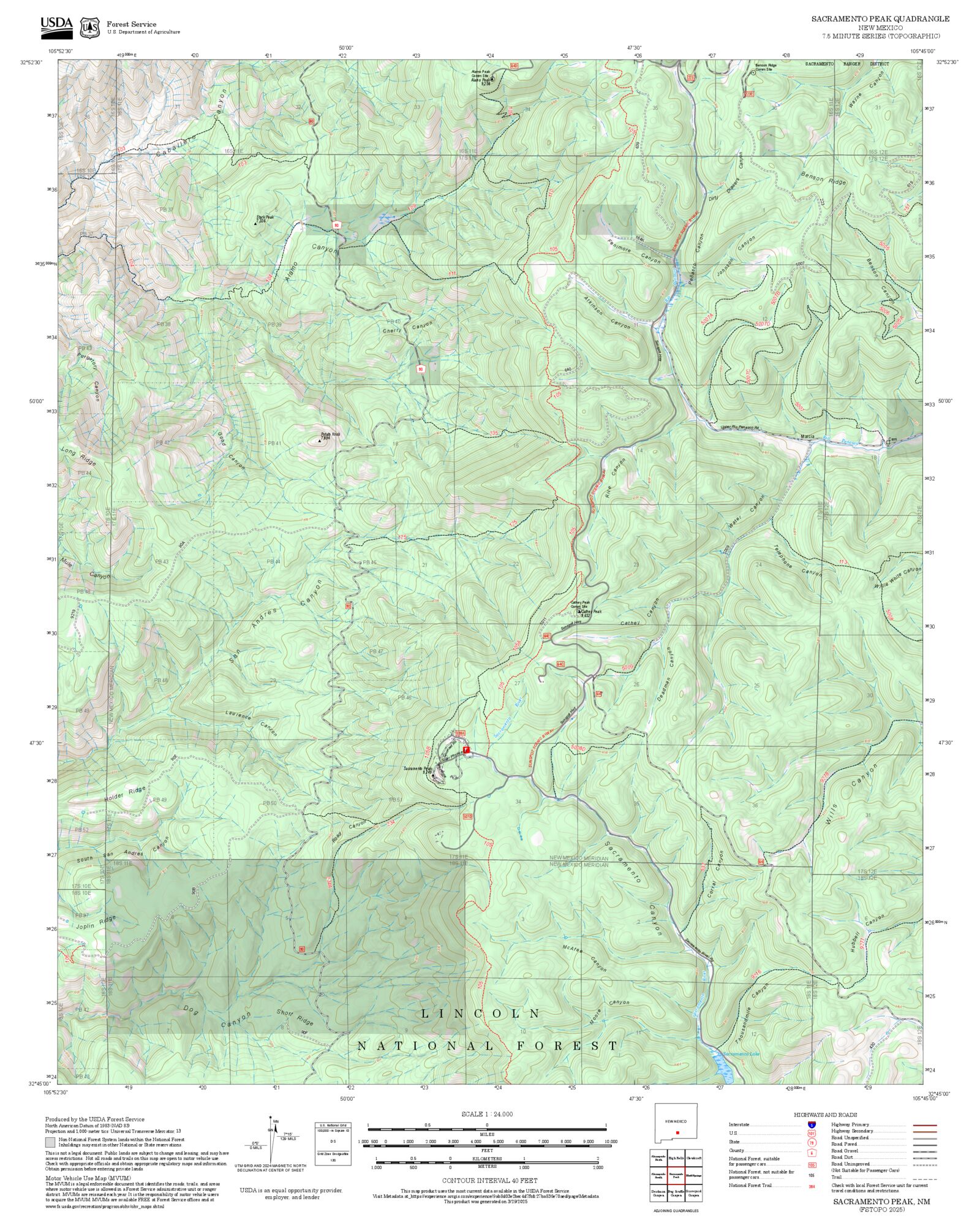 2025 Forest Service Topo Map of Sacramento Peak New Mexico – MyTopo Map ...
