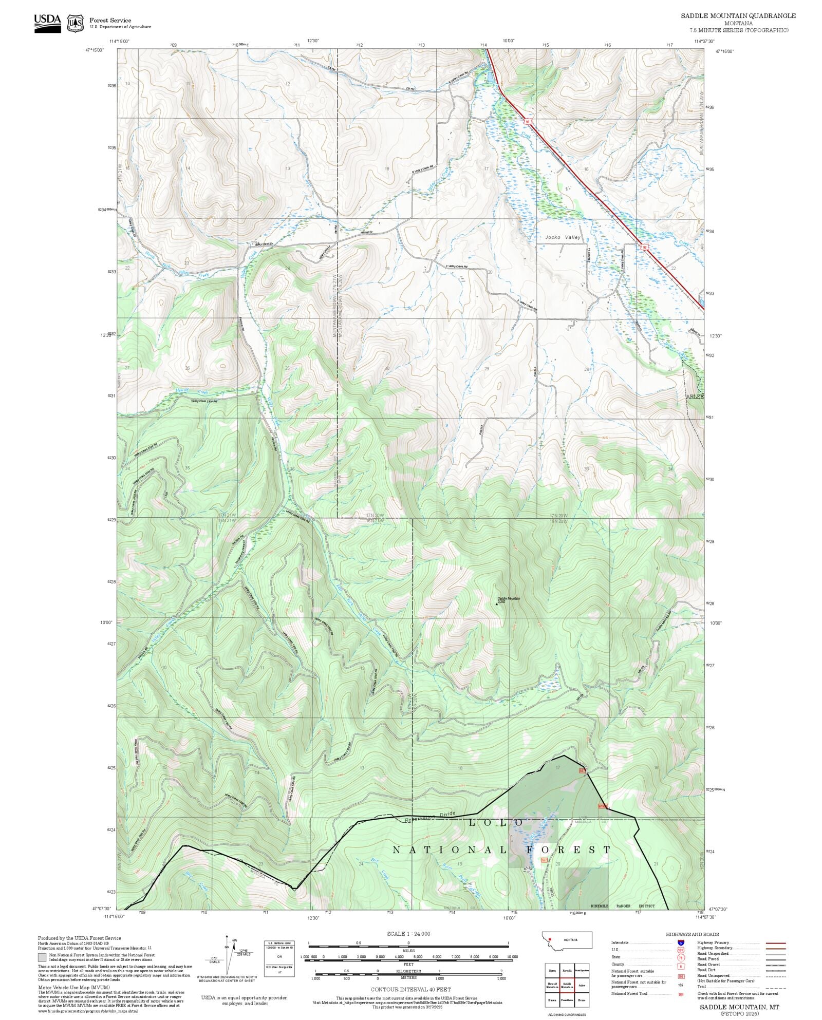 2025 Forest Service Topo Map of Saddle Mountain Montana – MyTopo Map Store
