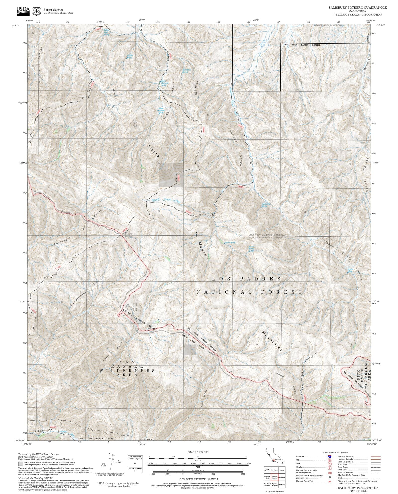 2025 Forest Service Topo Map of Salisbury Potrero California – MyTopo ...
