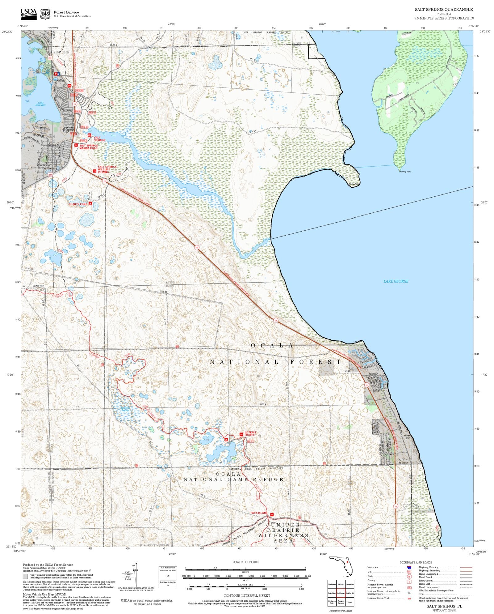 2025 Forest Service Topo Map of Salt Springs Florida – MyTopo Map Store
