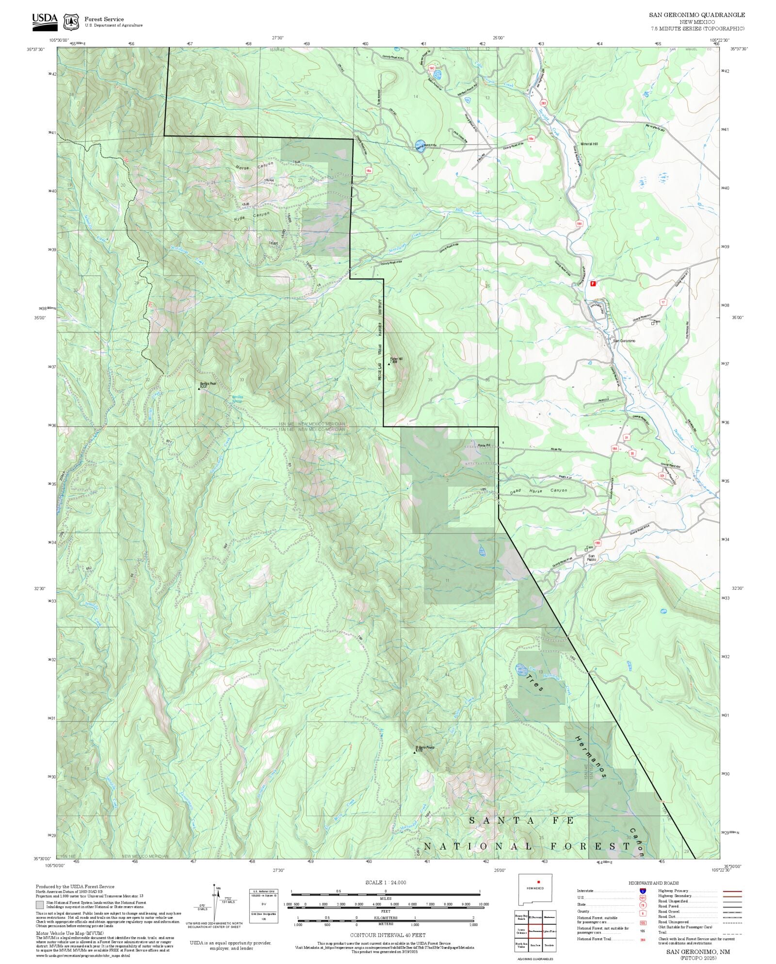 2025 Forest Service Topo Map of San Geronimo New Mexico – MyTopo Map Store