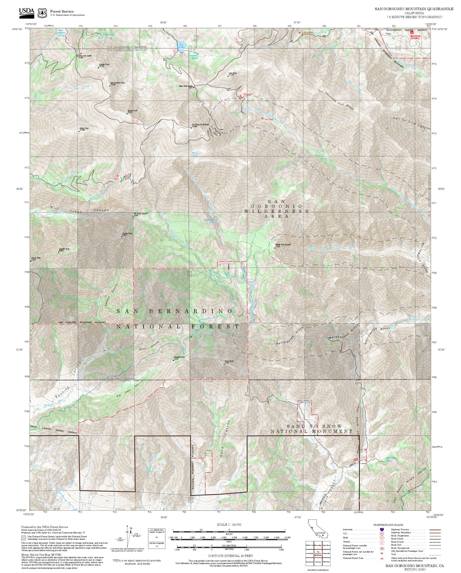 2025 Forest Service Topo Map of San Gorgonio Mountain California ...