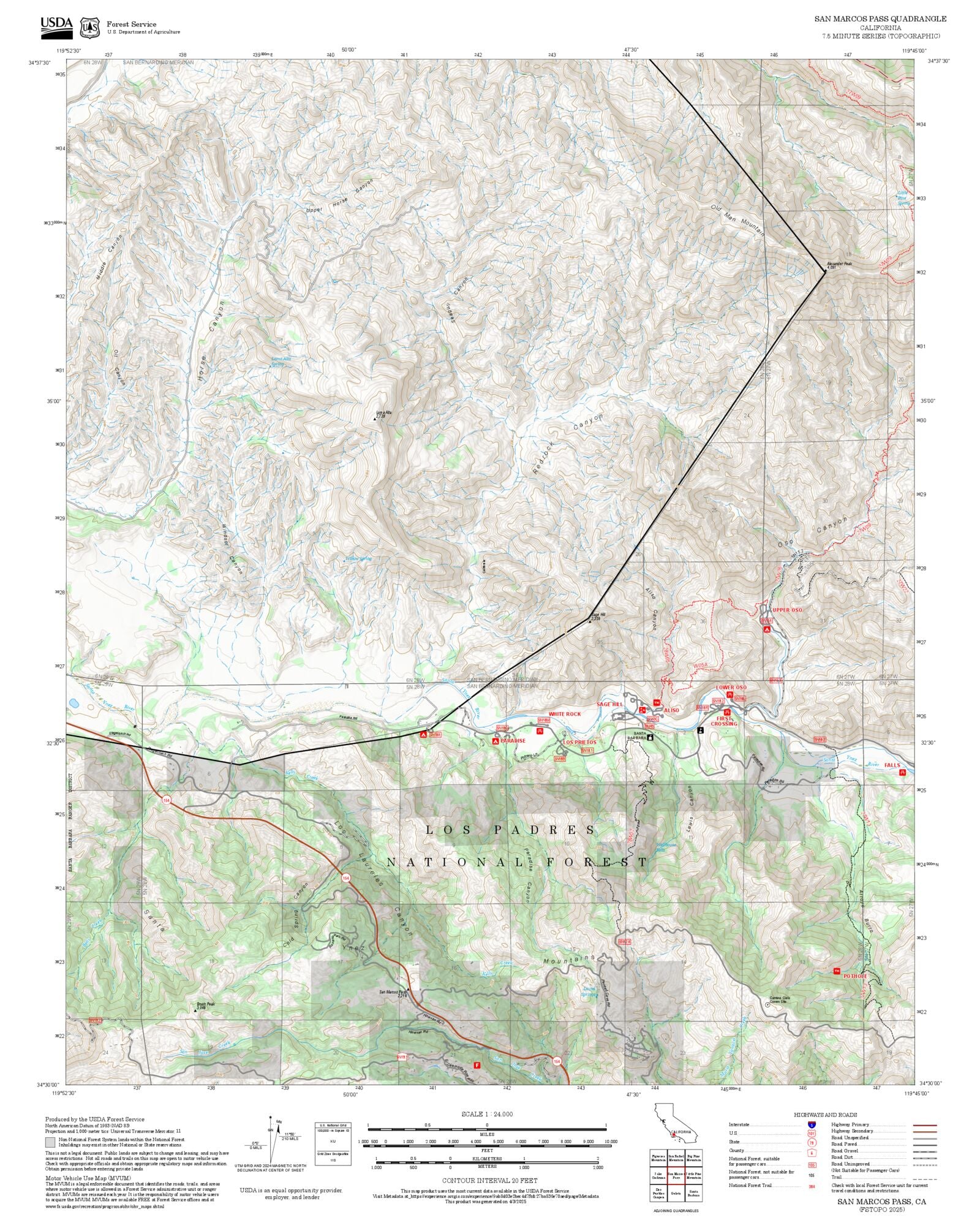 2025 Forest Service Topo Map of San Marcos Pass California – MyTopo Map ...