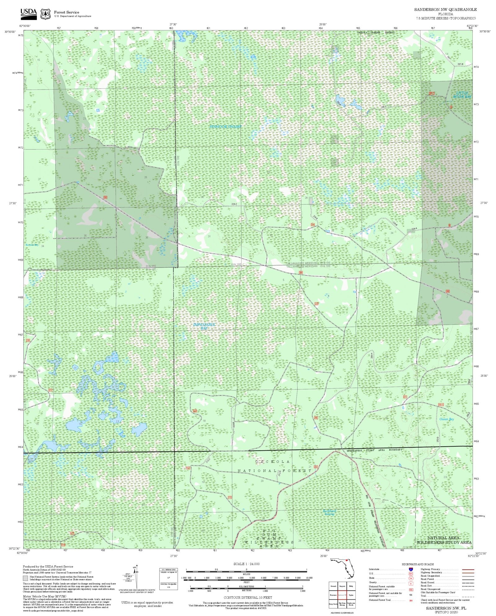 2025 Forest Service Topo Map of Sanderson NW Florida – MyTopo Map Store