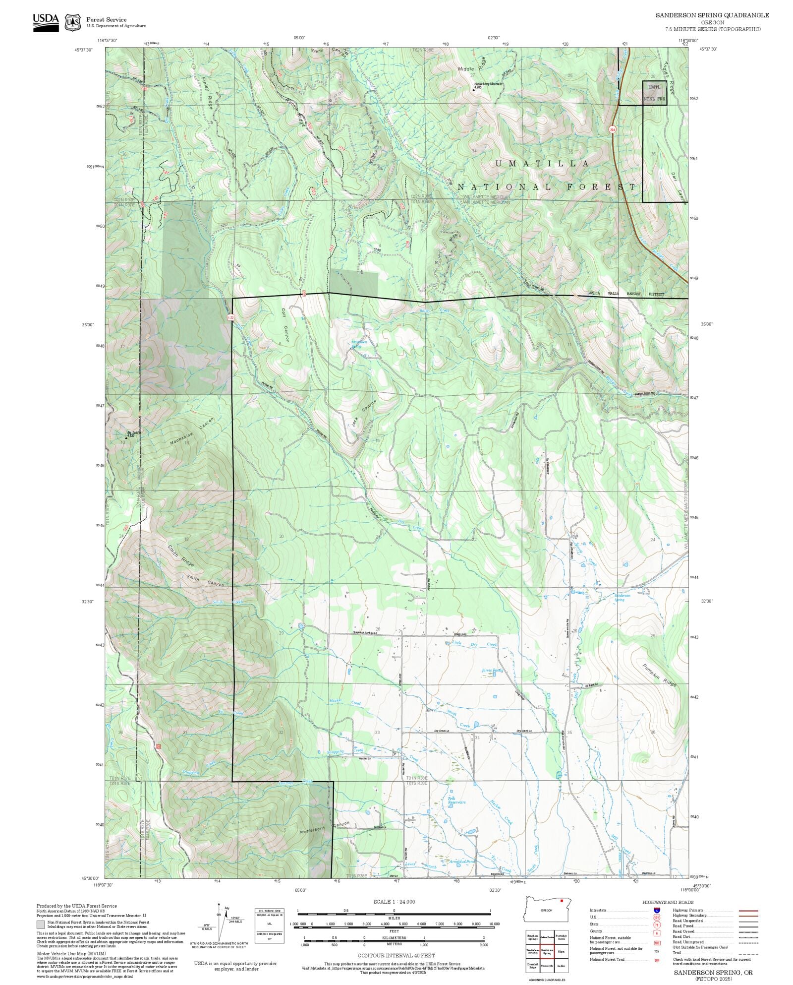2025 Forest Service Topo Map of Sanderson Spring Oregon – MyTopo Map Store