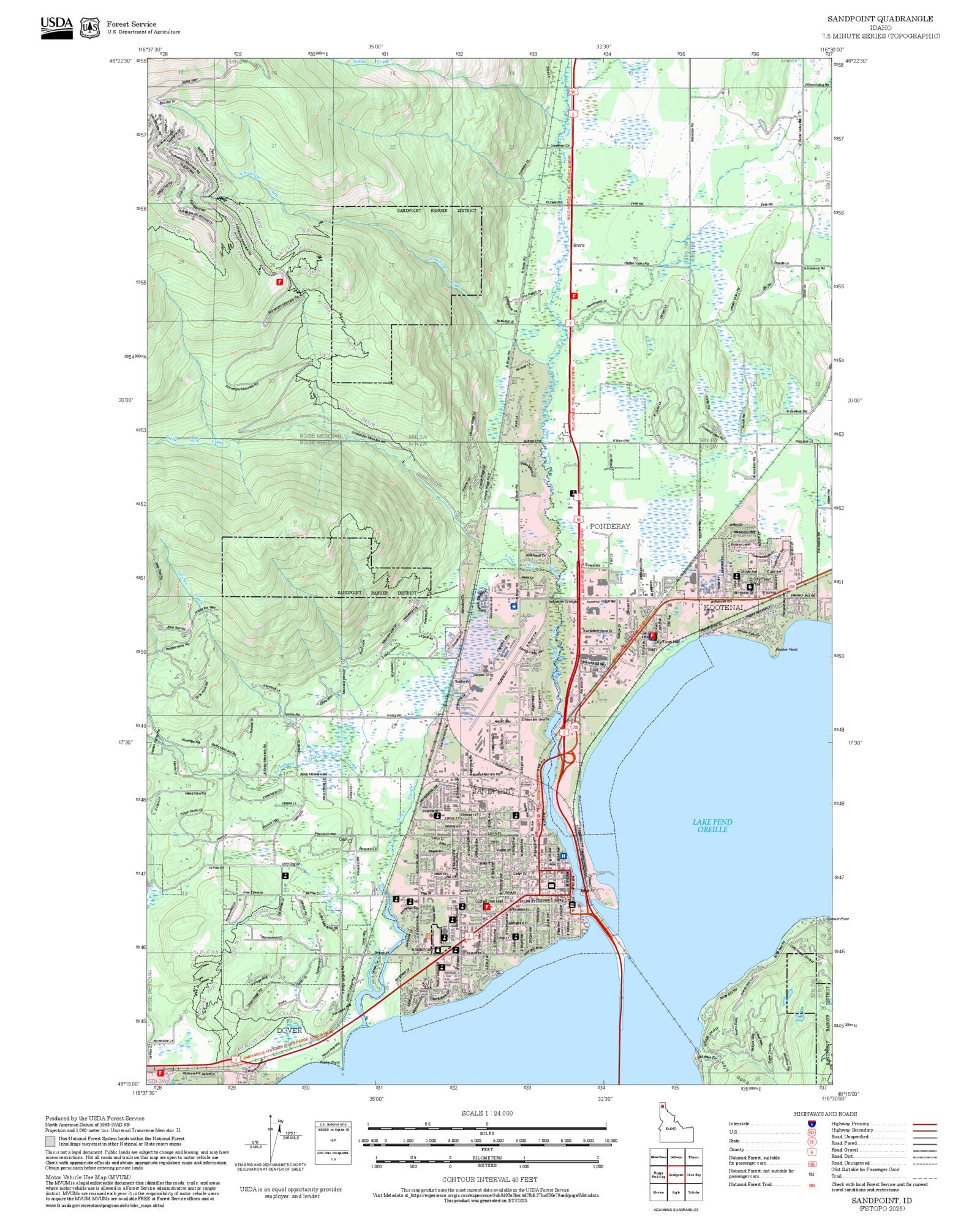 2025 Forest Service Topo Map of Sandpoint Idaho – MyTopo Map Store