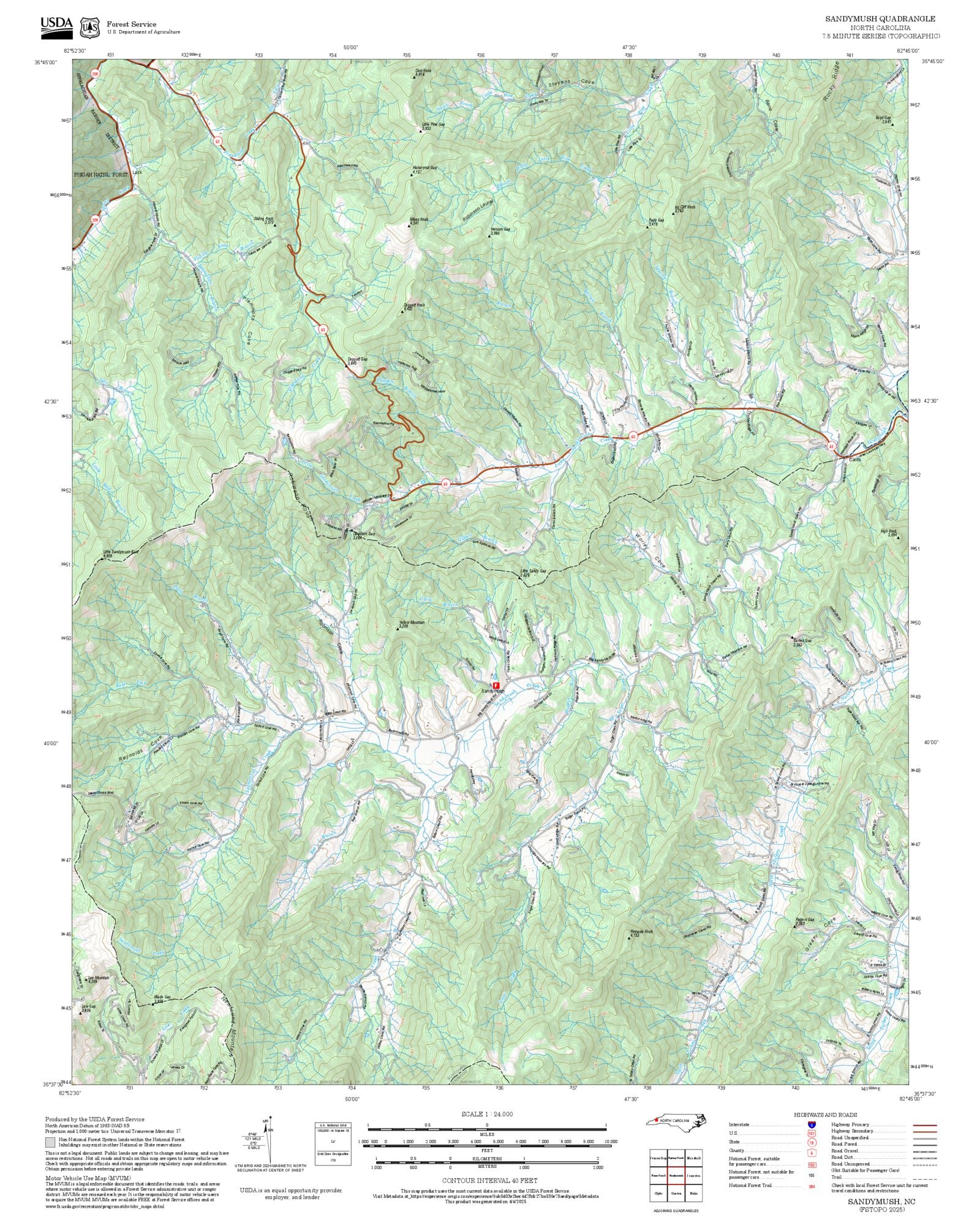 2025 Forest Service Topo Map of Sandymush North Carolina – MyTopo Map Store