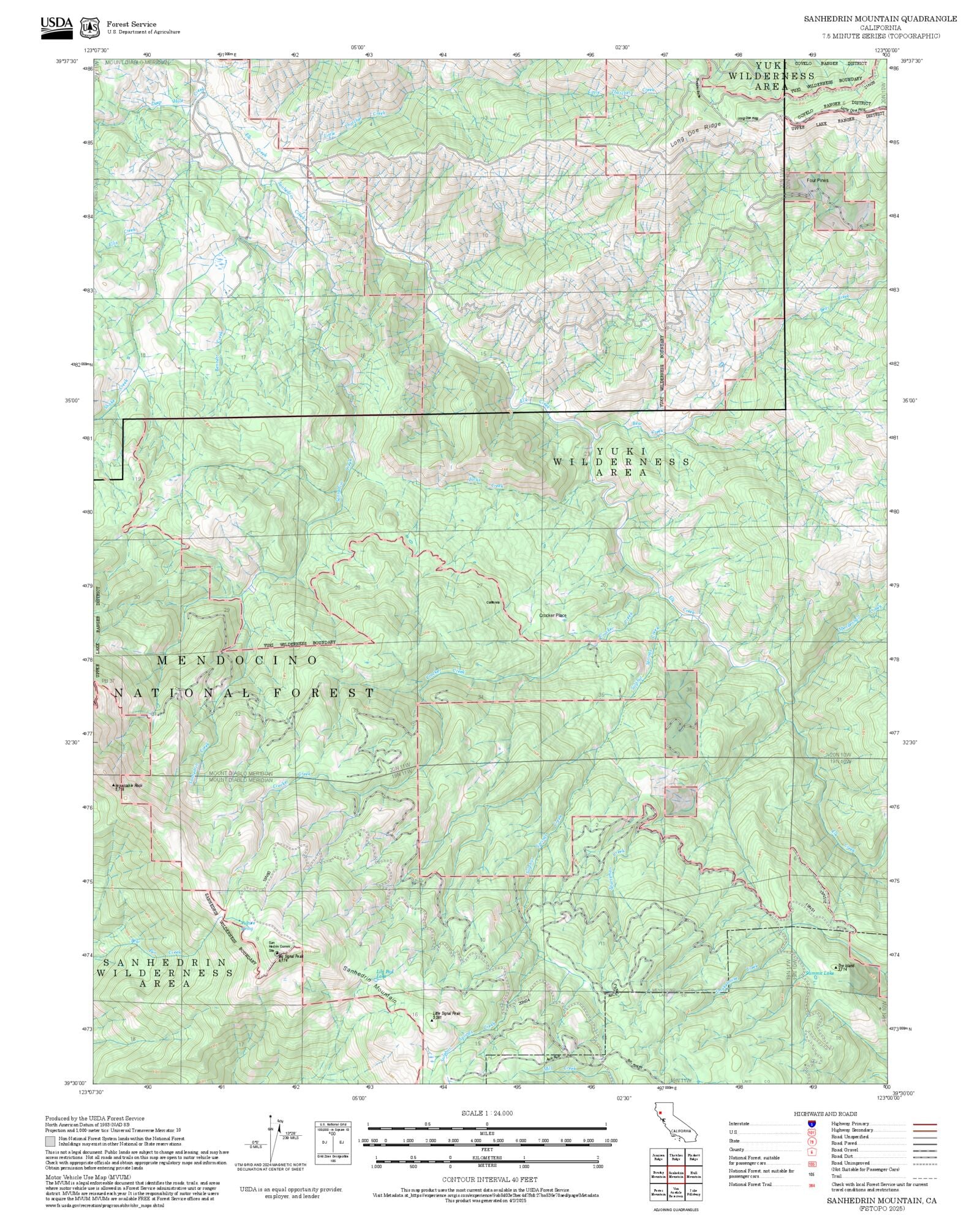 2025 Forest Service Topo Map of Sanhedrin Mountain California – MyTopo ...