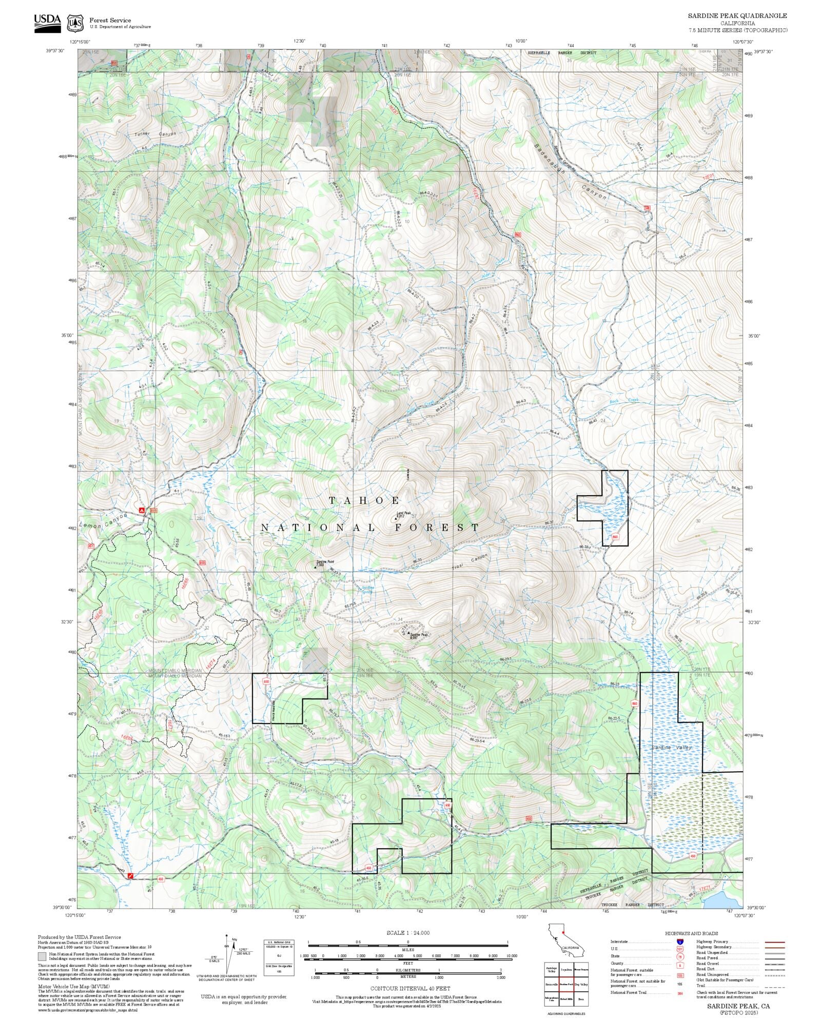 2025 Forest Service Topo Map of Sardine Peak California – MyTopo Map Store