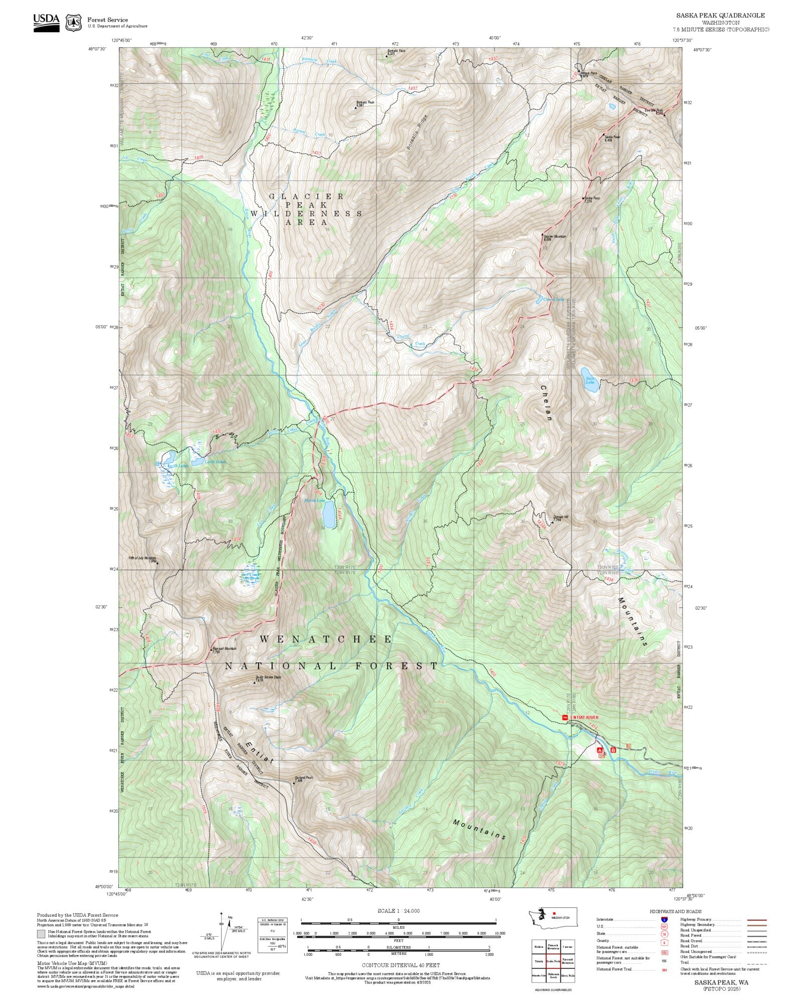 2025 Forest Service Topo Map of Saska Peak Washington – MyTopo Map Store