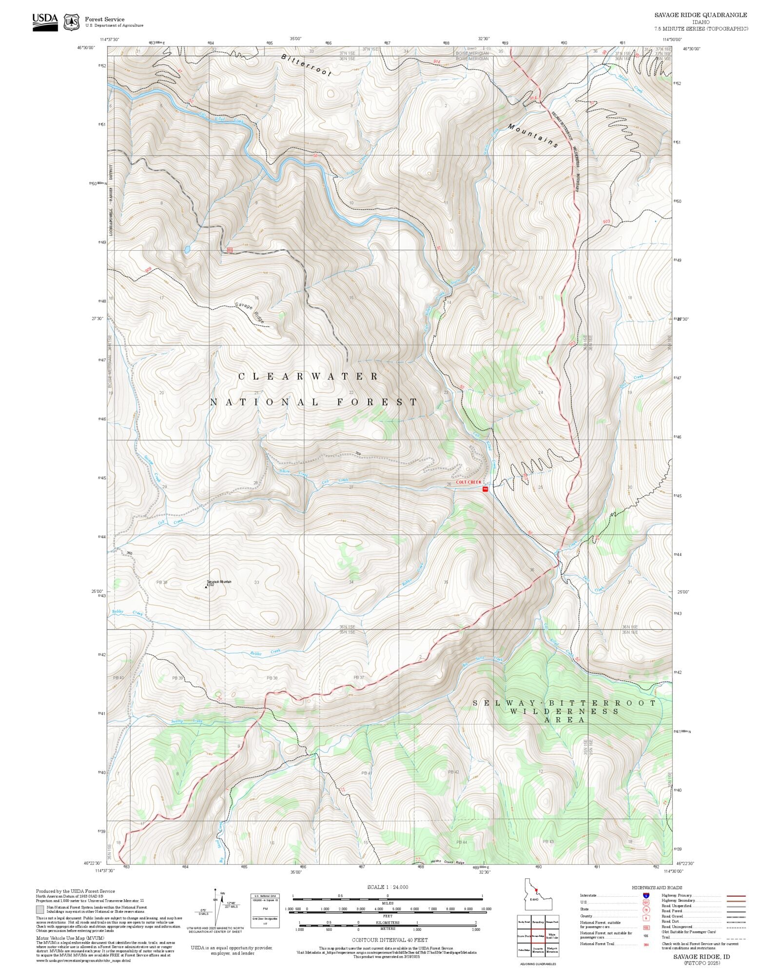 2025 Forest Service Topo Map of Savage Ridge Idaho – MyTopo Map Store