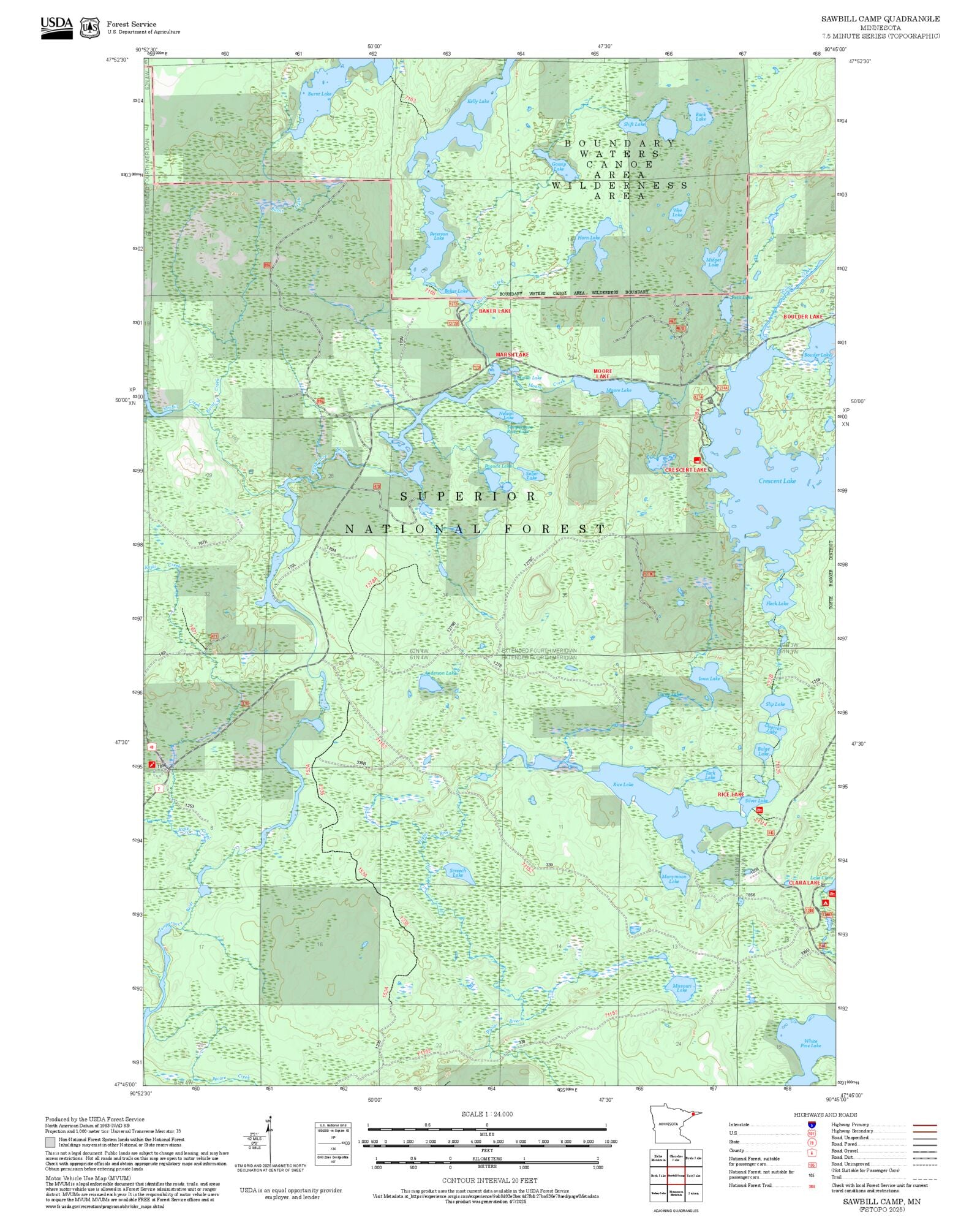 2025 Forest Service Topo Map of Sawbill Camp Minnesota – MyTopo Map Store