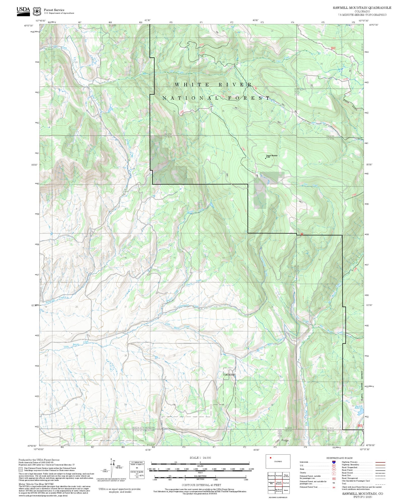 2025 Forest Service Topo Map of Sawmill Mountain Colorado – MyTopo Map ...