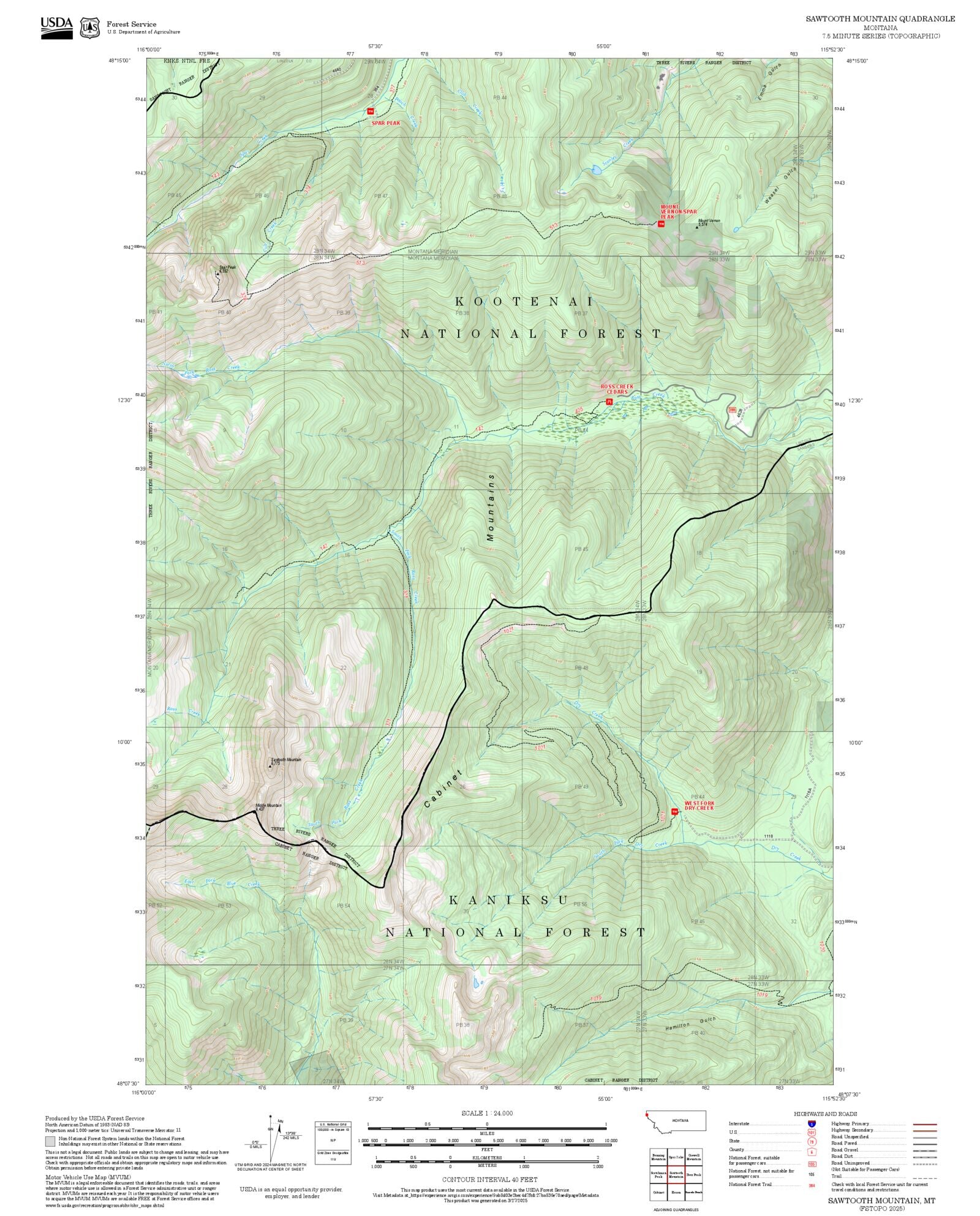 2025 Forest Service Topo Map of Sawtooth Mountain Montana – MyTopo Map ...