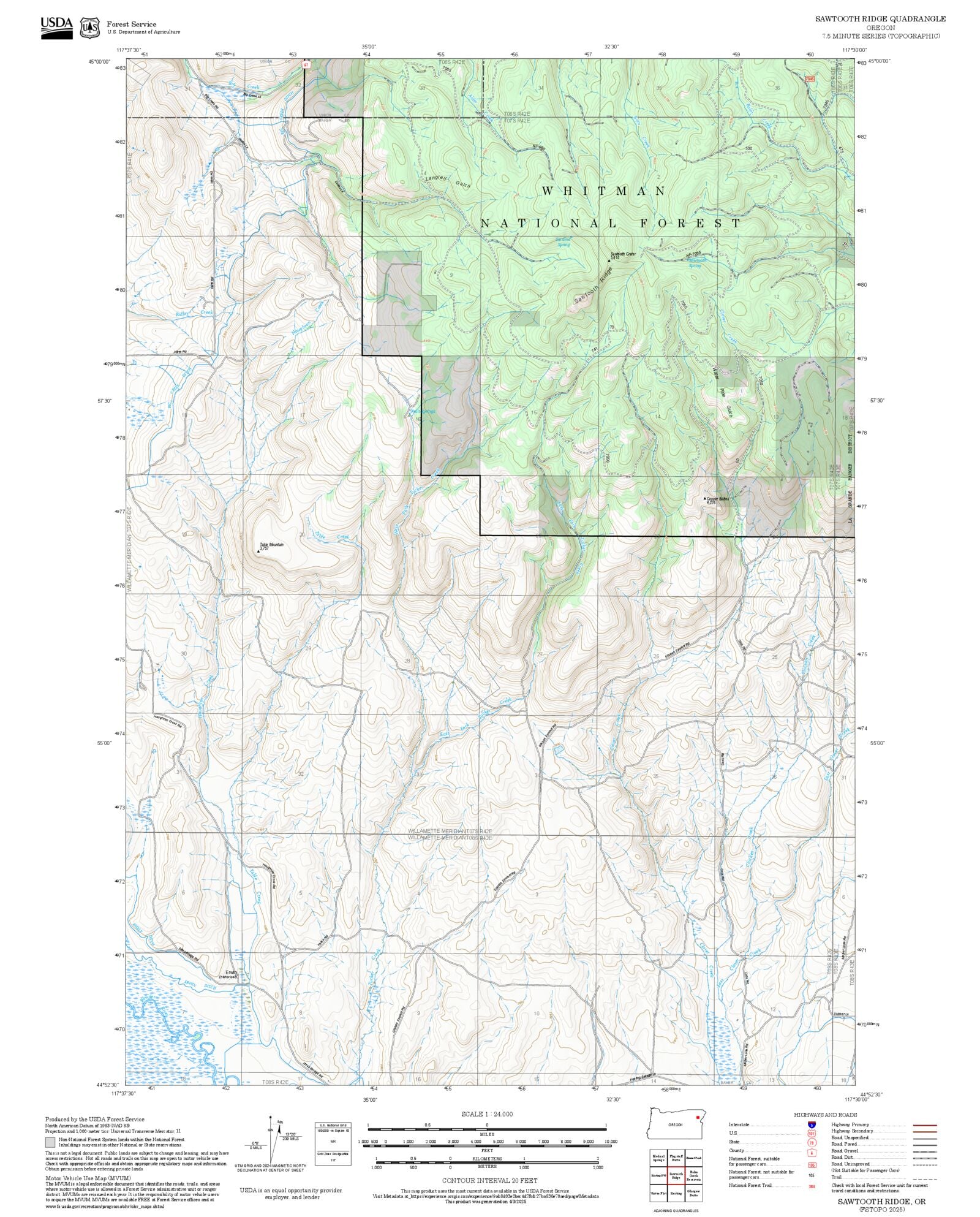 2025 Forest Service Topo Map of Sawtooth Ridge Oregon – MyTopo Map Store