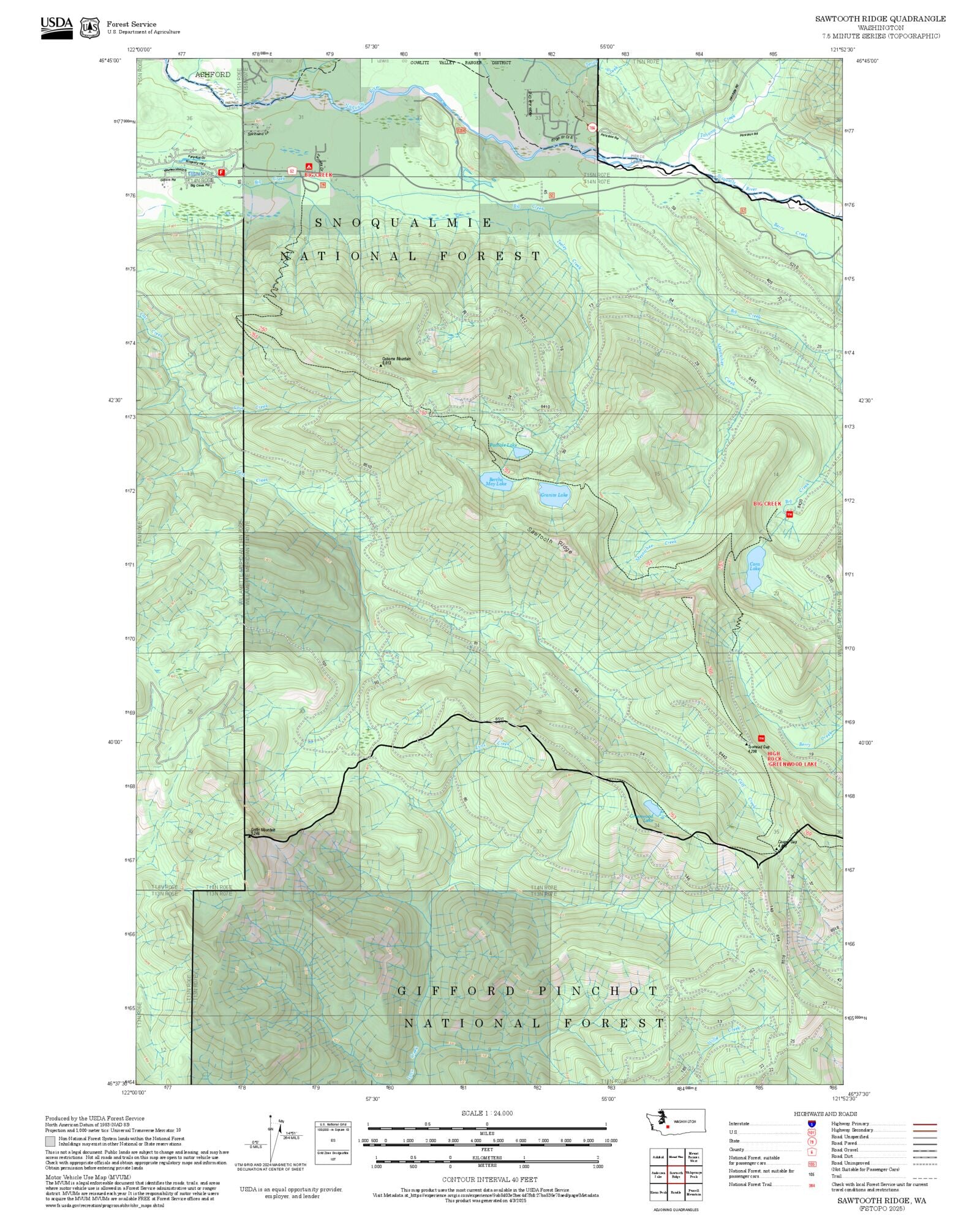 2025 Forest Service Topo Map of Sawtooth Ridge Washington – MyTopo Map ...