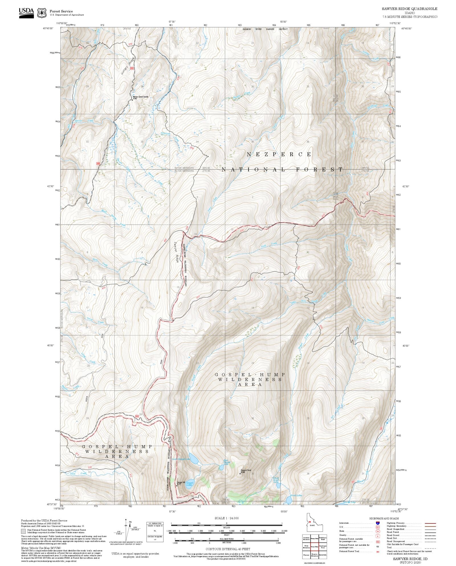 2025 Forest Service Topo Map of Sawyer Ridge Idaho – MyTopo Map Store