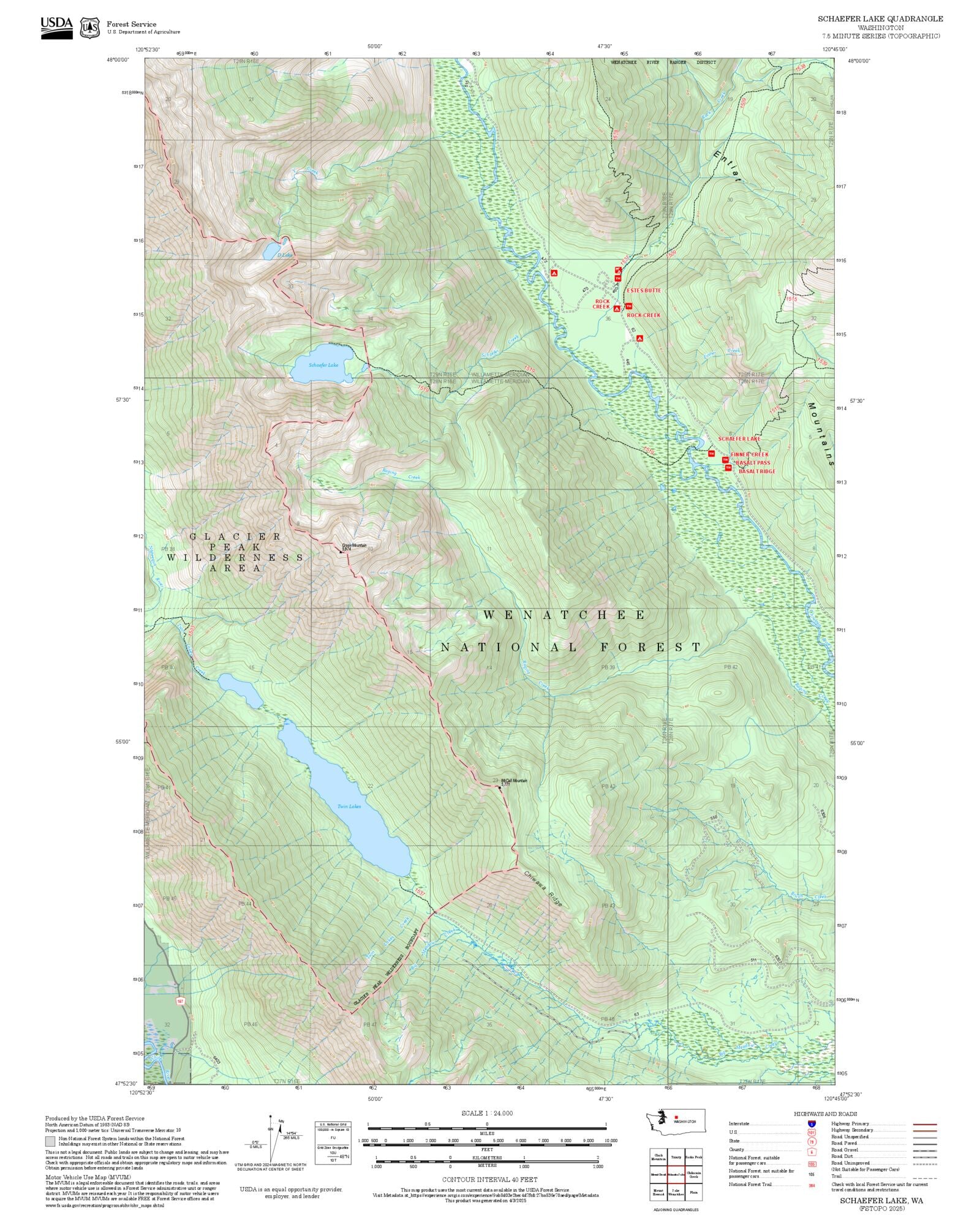 2025 Forest Service Topo Map of Schaefer Lake Washington – MyTopo Map Store