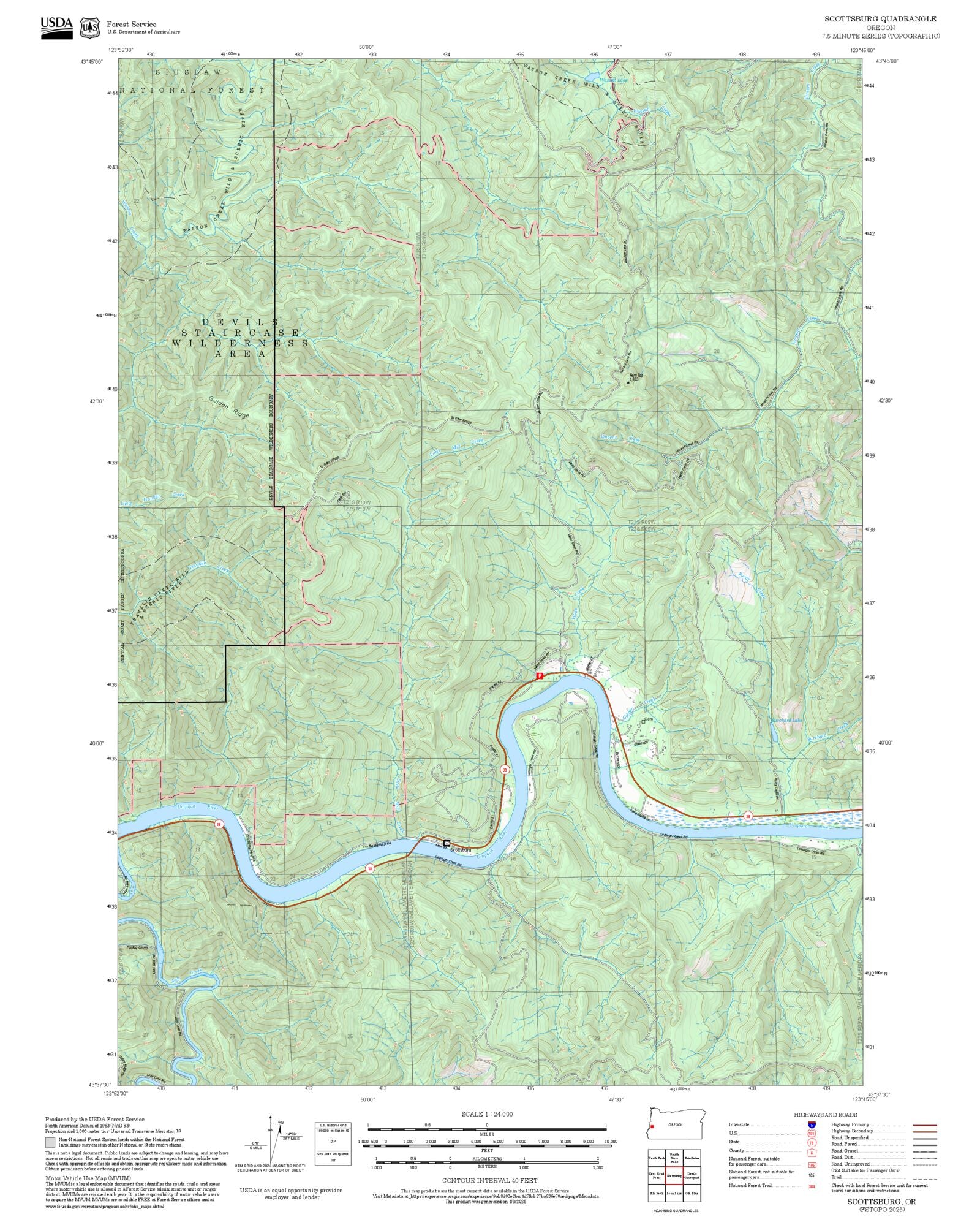 2025 Forest Service Topo Map of Scottsburg Oregon – MyTopo Map Store